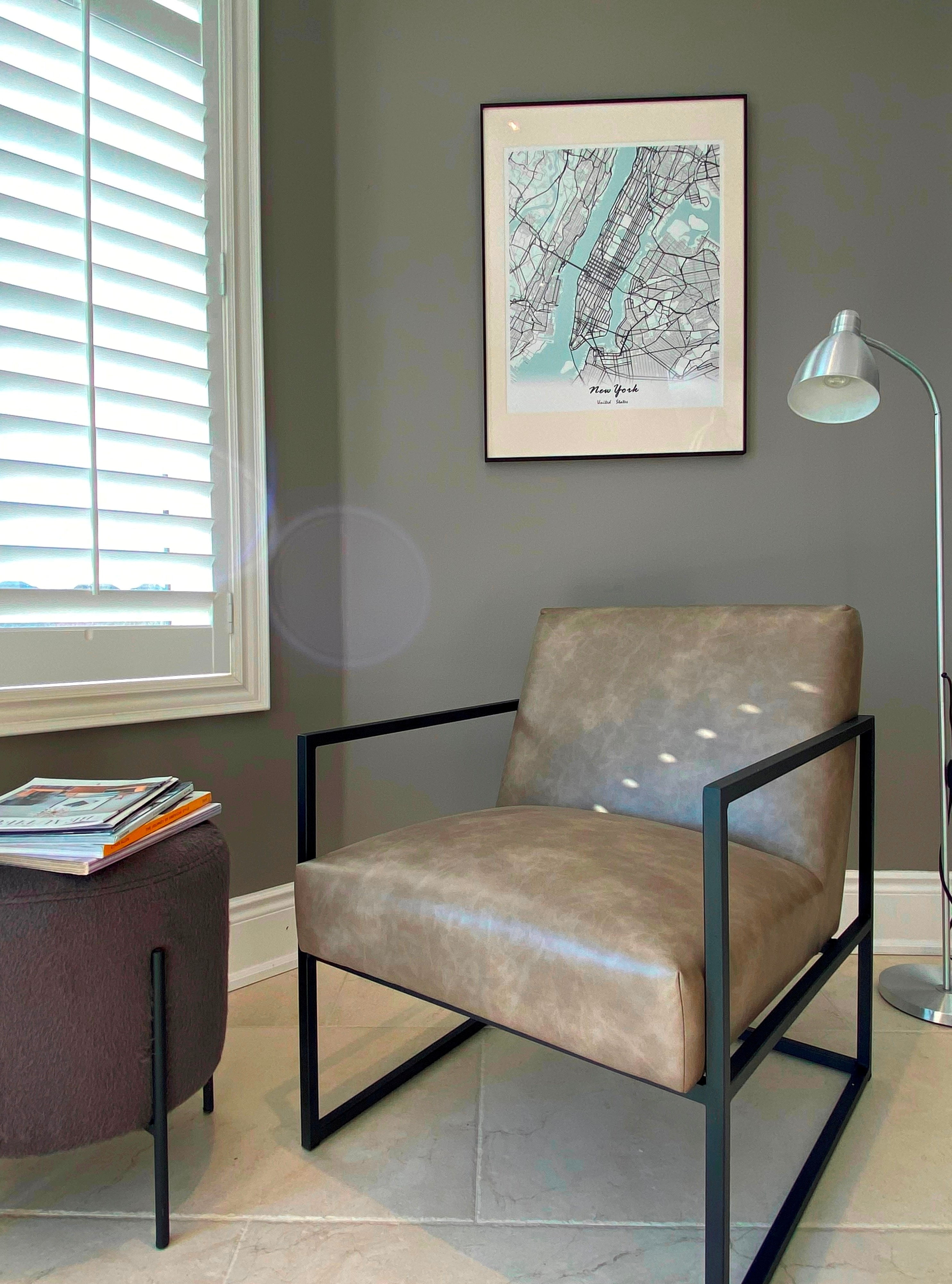 PU Faux Leather Upholstered Metal Arm Marinette Chair in Midcentury ...