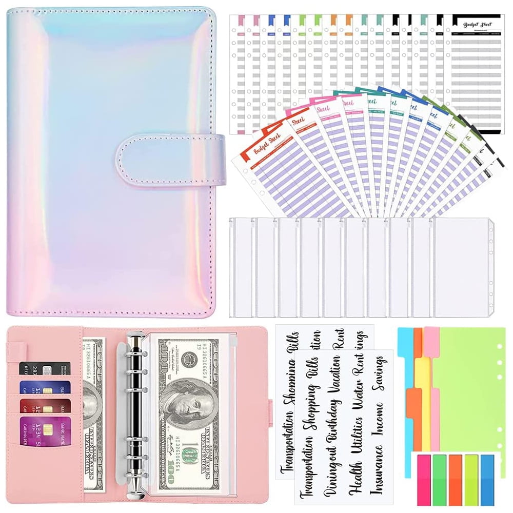 PU Leather A6 Budget Planner Binder with Zipper Cash Envelopes ...
