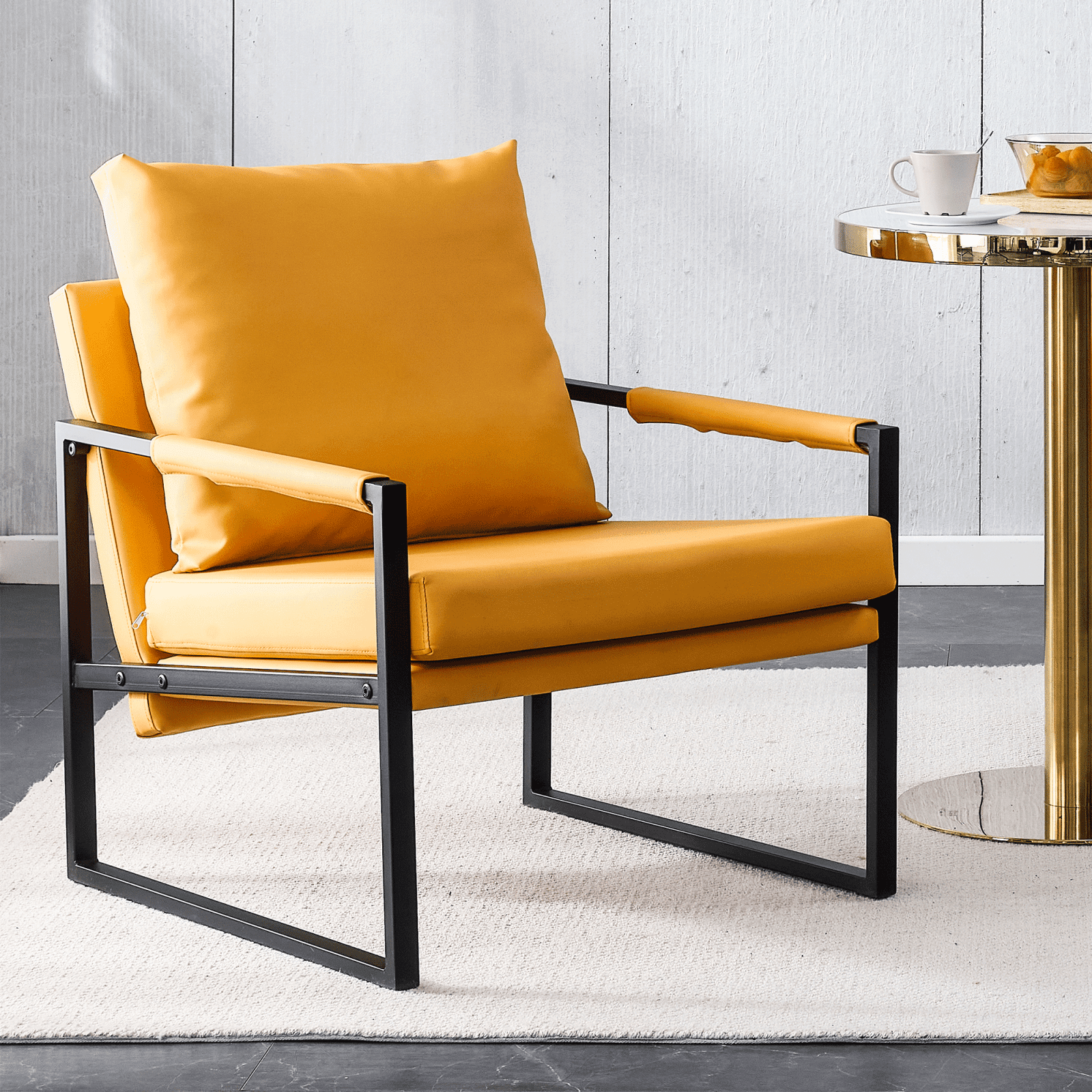 PU Leather Accent Arm Chair Mid Century Modern Upholstered Armchair ...