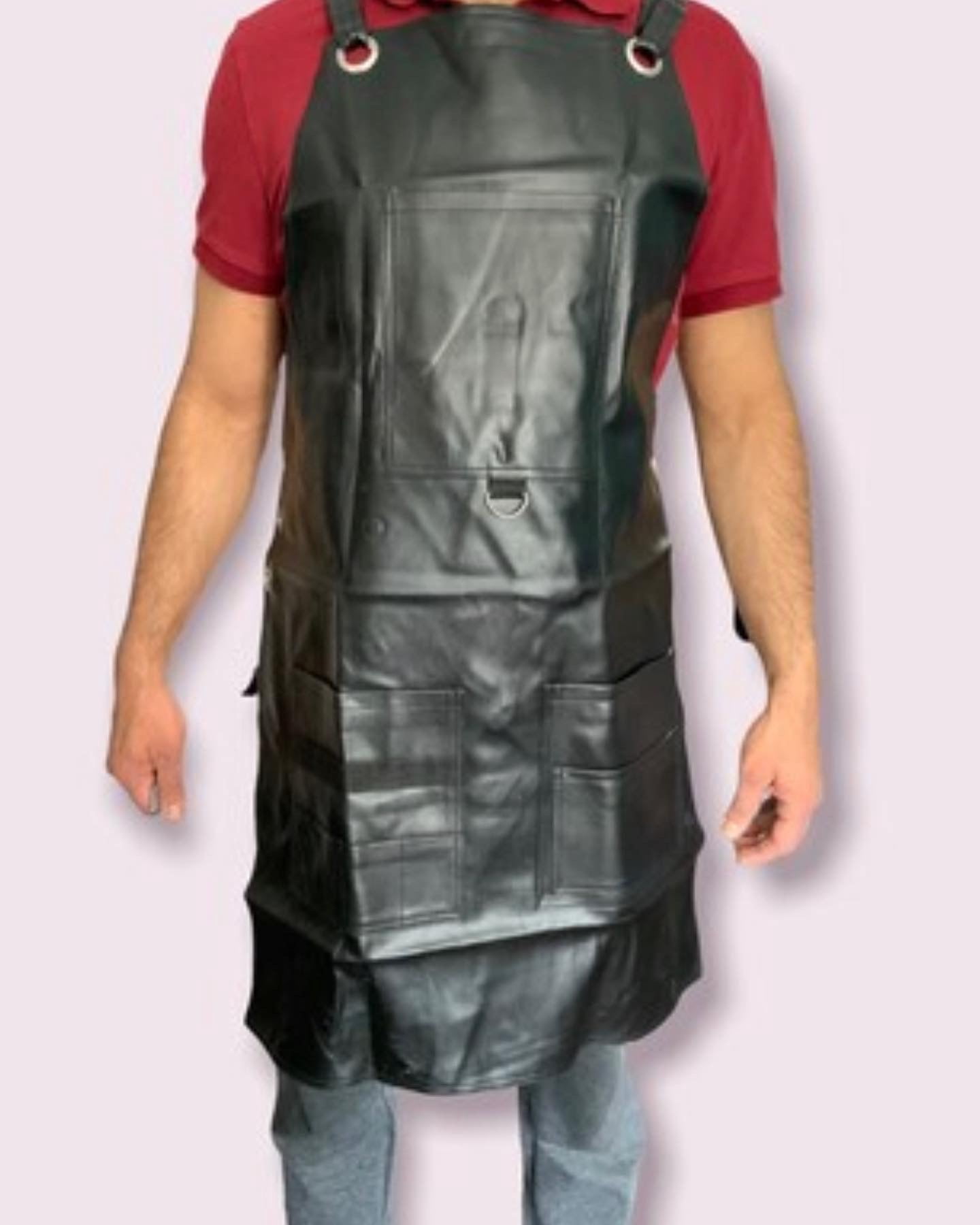 PU Leather Apron IKAS - With Pockets and Crossback Straps -23"WX33"L ...