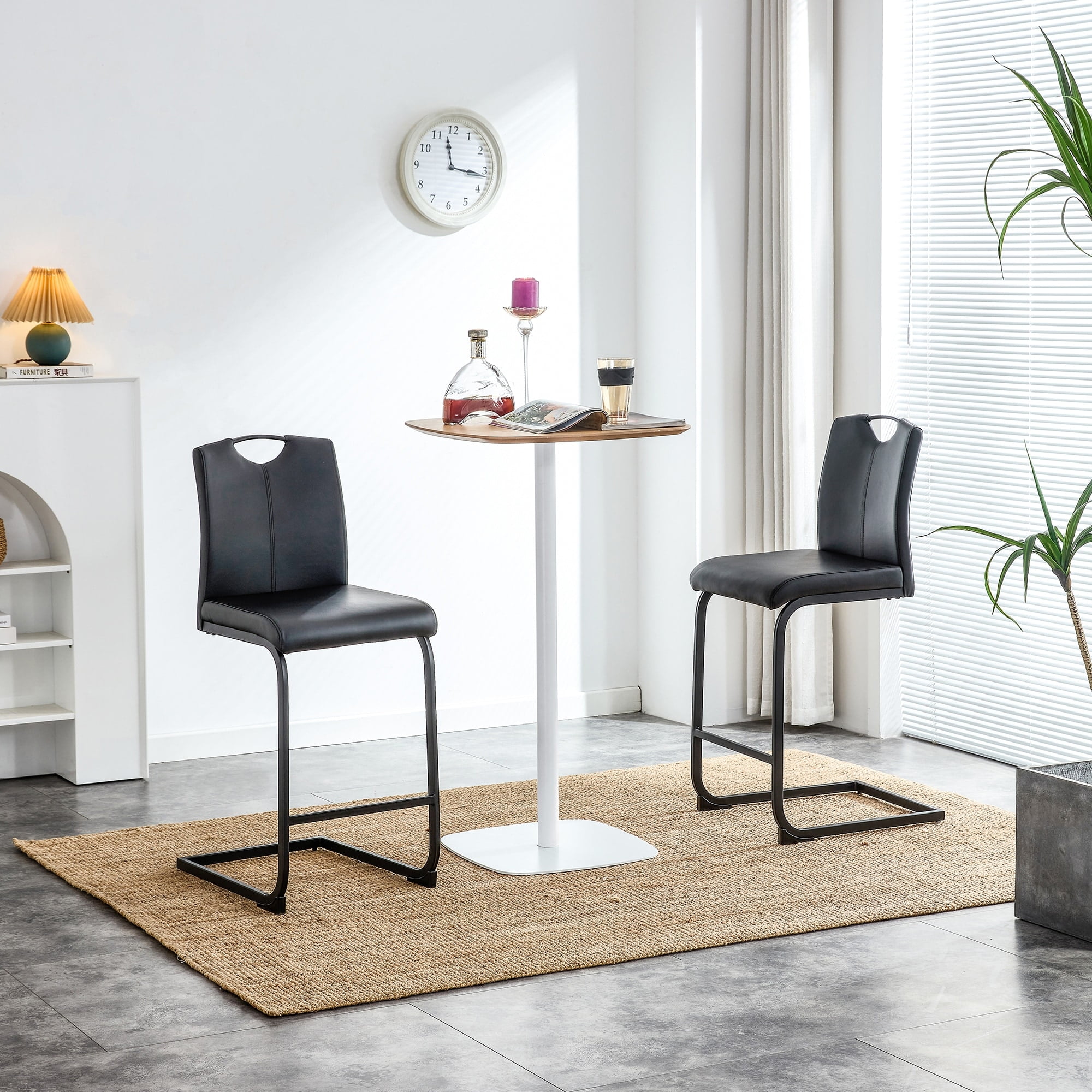 PU Leather Armless Bar Chairs Set of 2, Metal Frame Counter Heigh ...