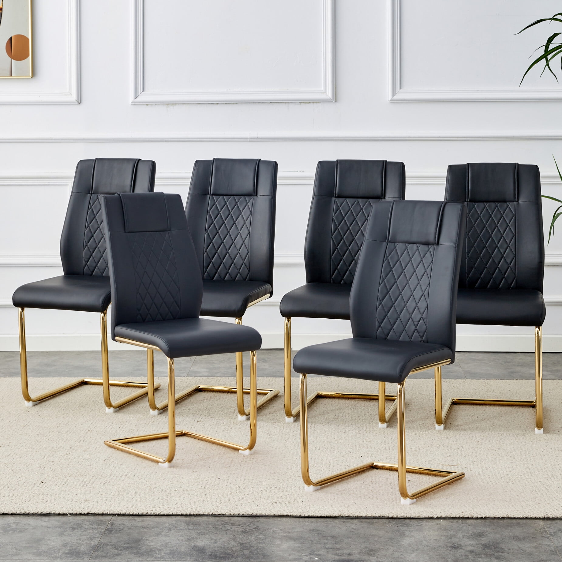 PU Leather Armless Dining Chairs Set of 6, Modern High Back Dining Room ...