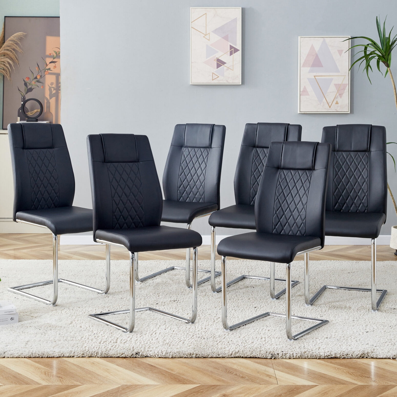 PU Leather Armless Dining Chairs Set of 6, Modern High Back Dining Room ...