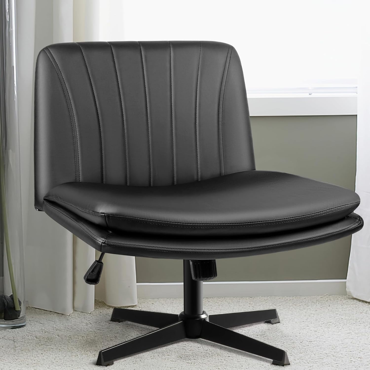 PU Leather Armless Office Chair, Swivel Ergonomic Task Chair with ...