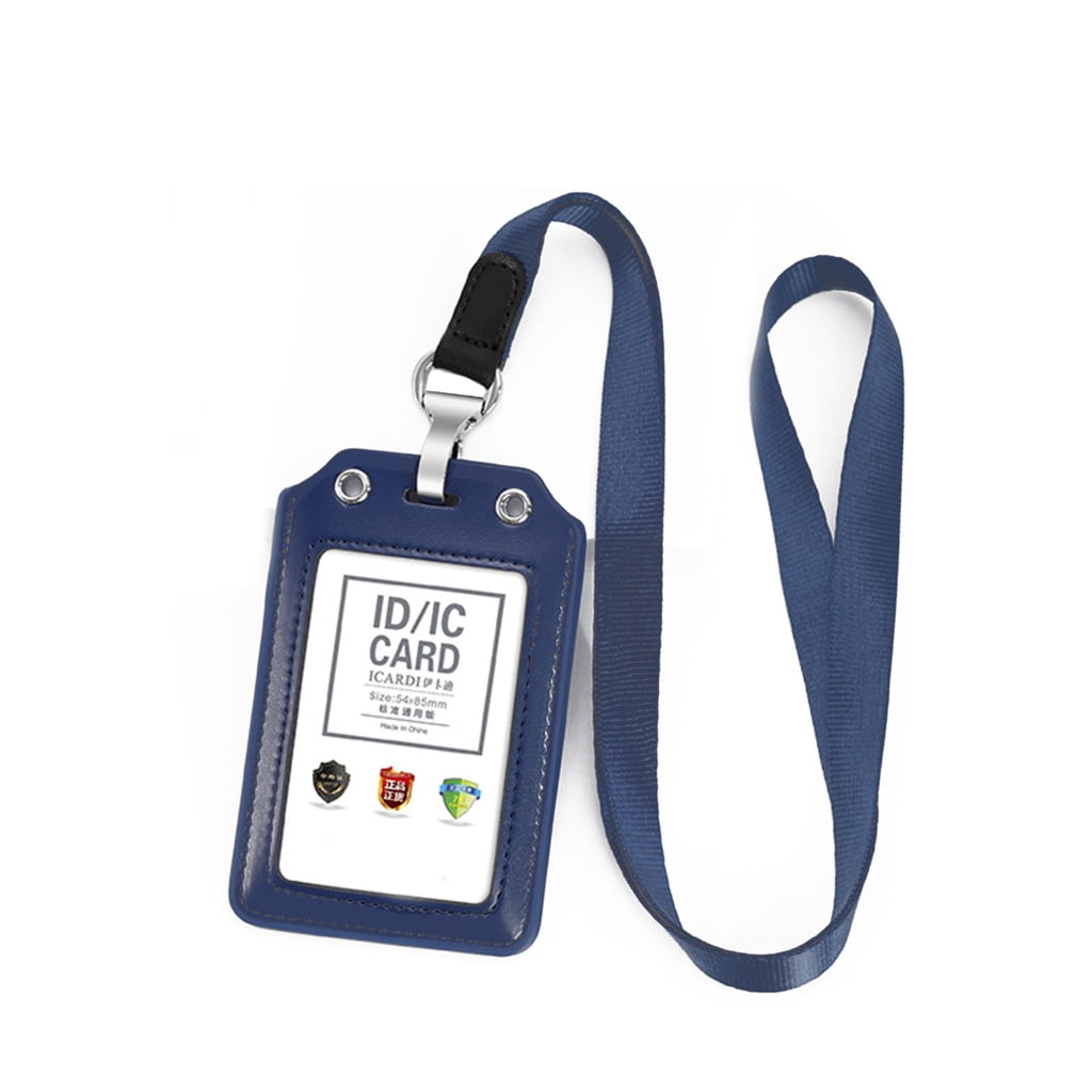 PU Leather Badge Card Holder Wallet with Cards Storage Neck Lanyard ...