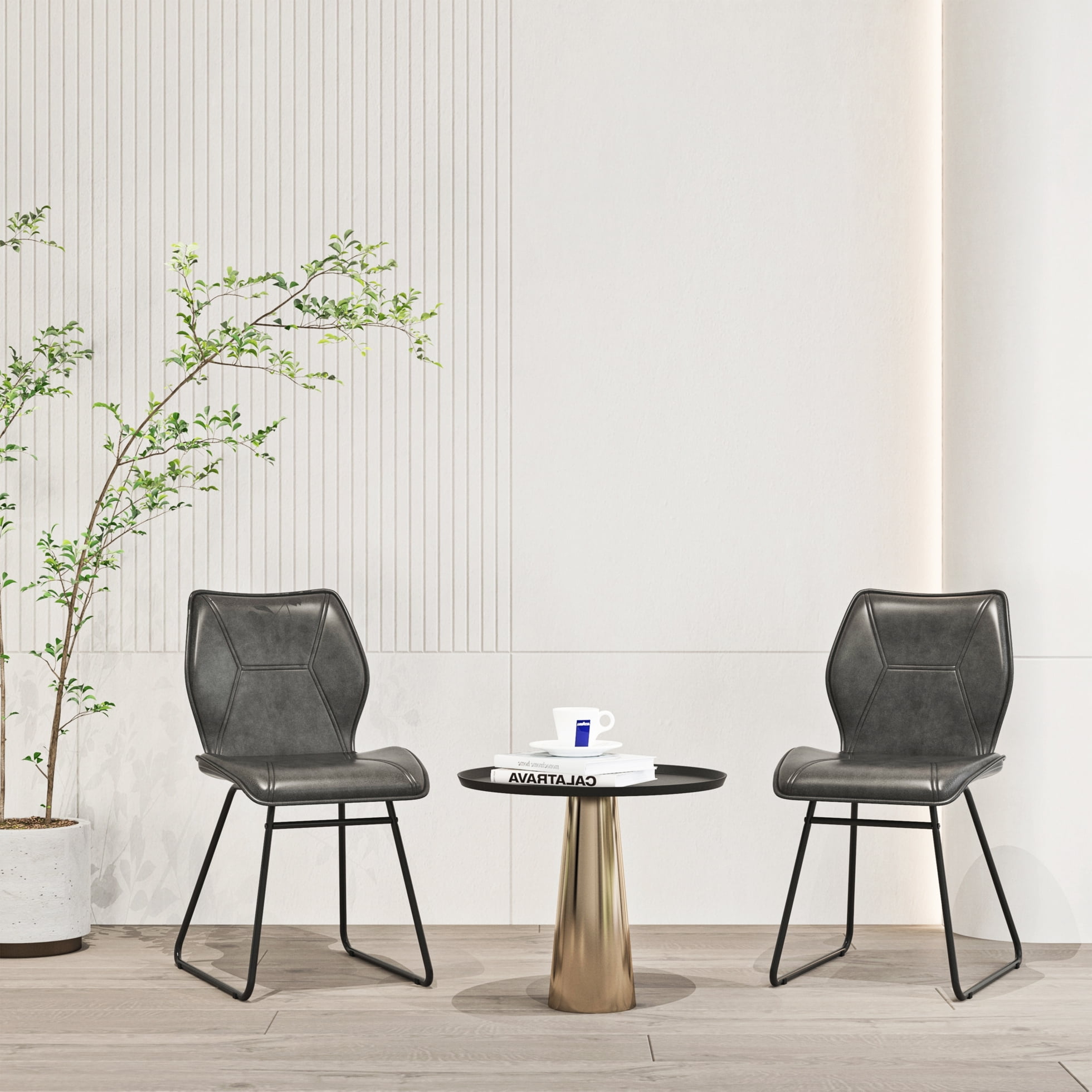 PU Leather Bar Chair Set of 2, Kitchen Dining Chairs Coffee Chairs ...