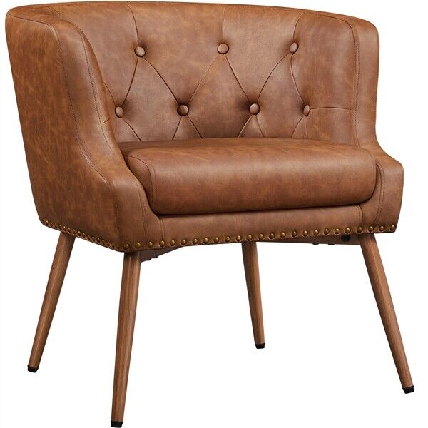 PU Leather Barrel Accent Chair Living Room Chair w/Metal Leg Recessed ...