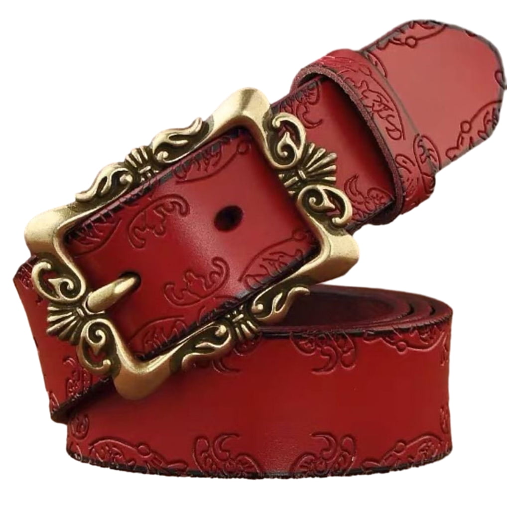 PU-Leather Belt Adjustable Cowgirl Cowboy Relief Pattern Buckle Waist ...