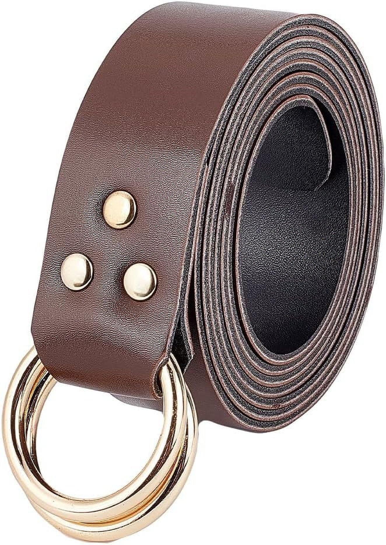 PU Leather Belts Double O Ring Buckle Belt PU Leather Waist Belt for ...