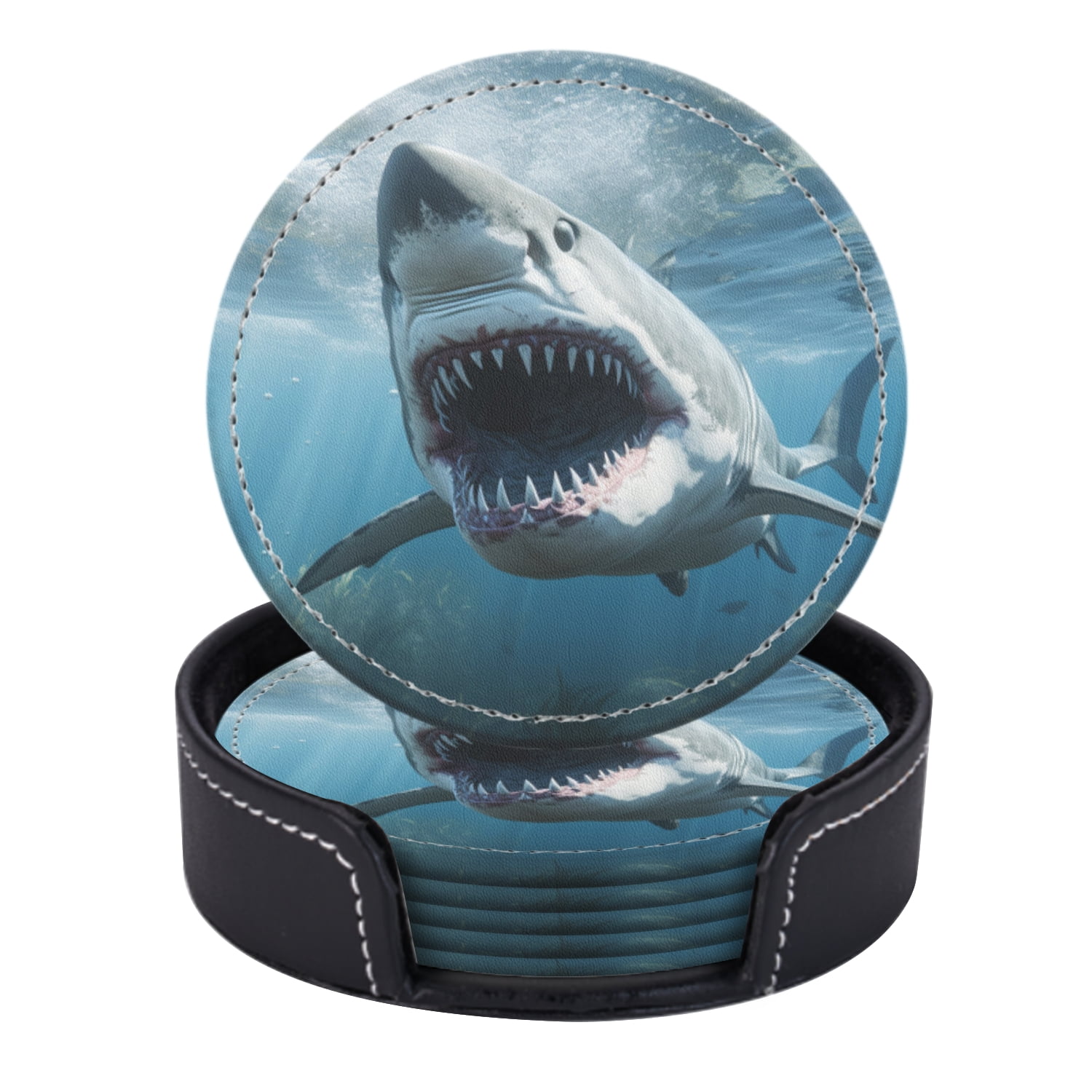 PU Leather Coasters for Drinks Bar Beer,Set of 6 with Holder,Round ...