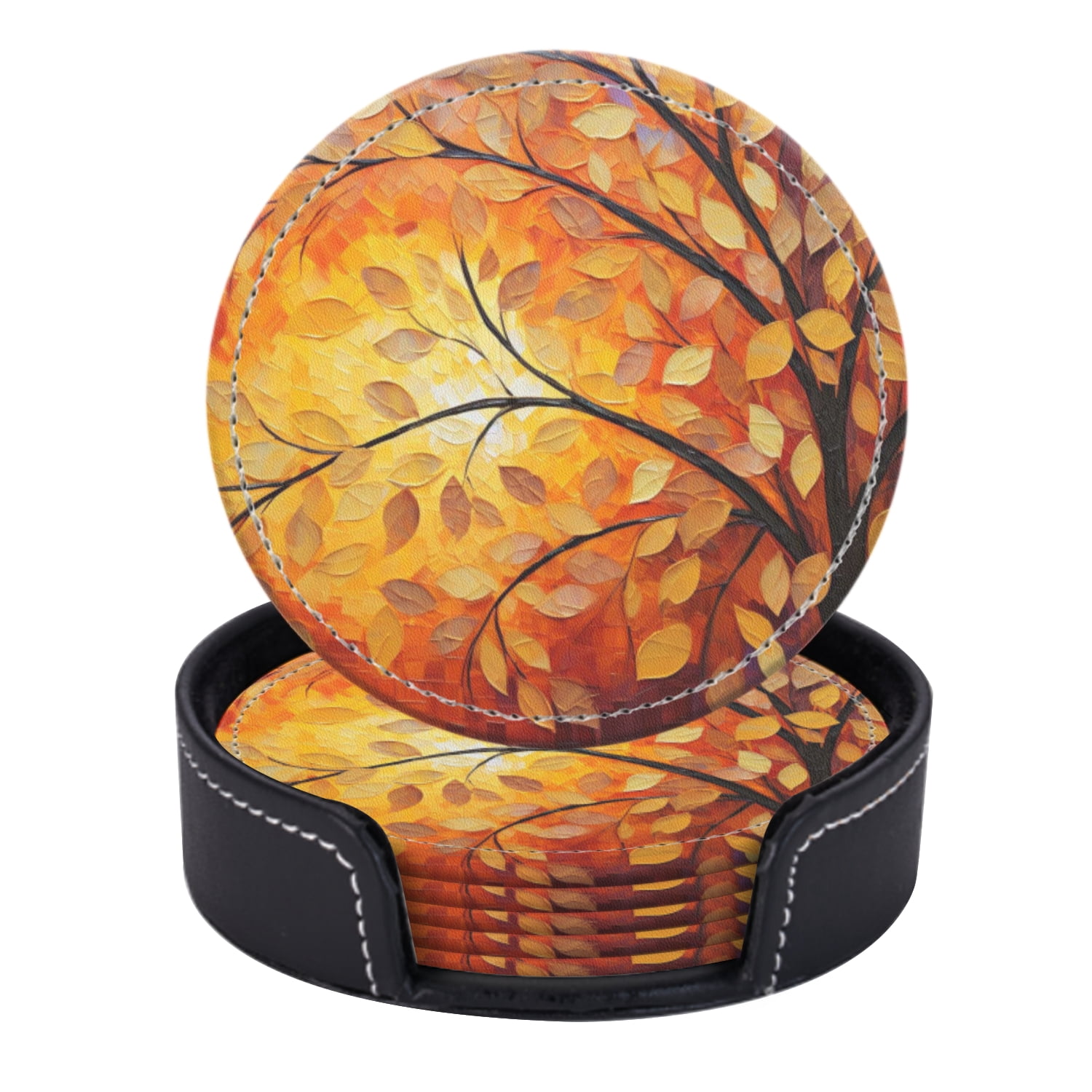PU Leather Coasters for Drinks Bar Beer,Set of 6 with Holder,Round ...
