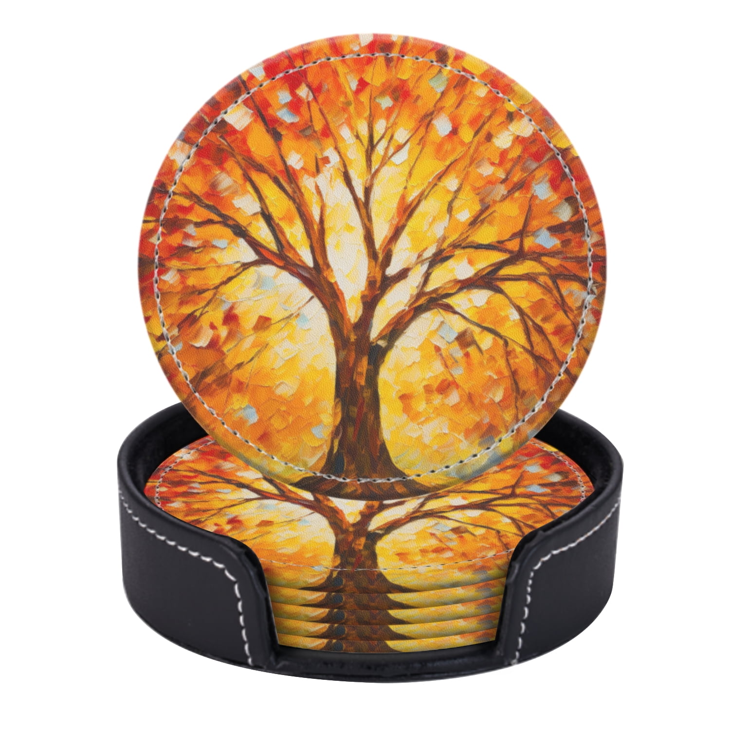 PU Leather Coasters for Drinks Bar Beer,Set of 6 with Holder,Round ...