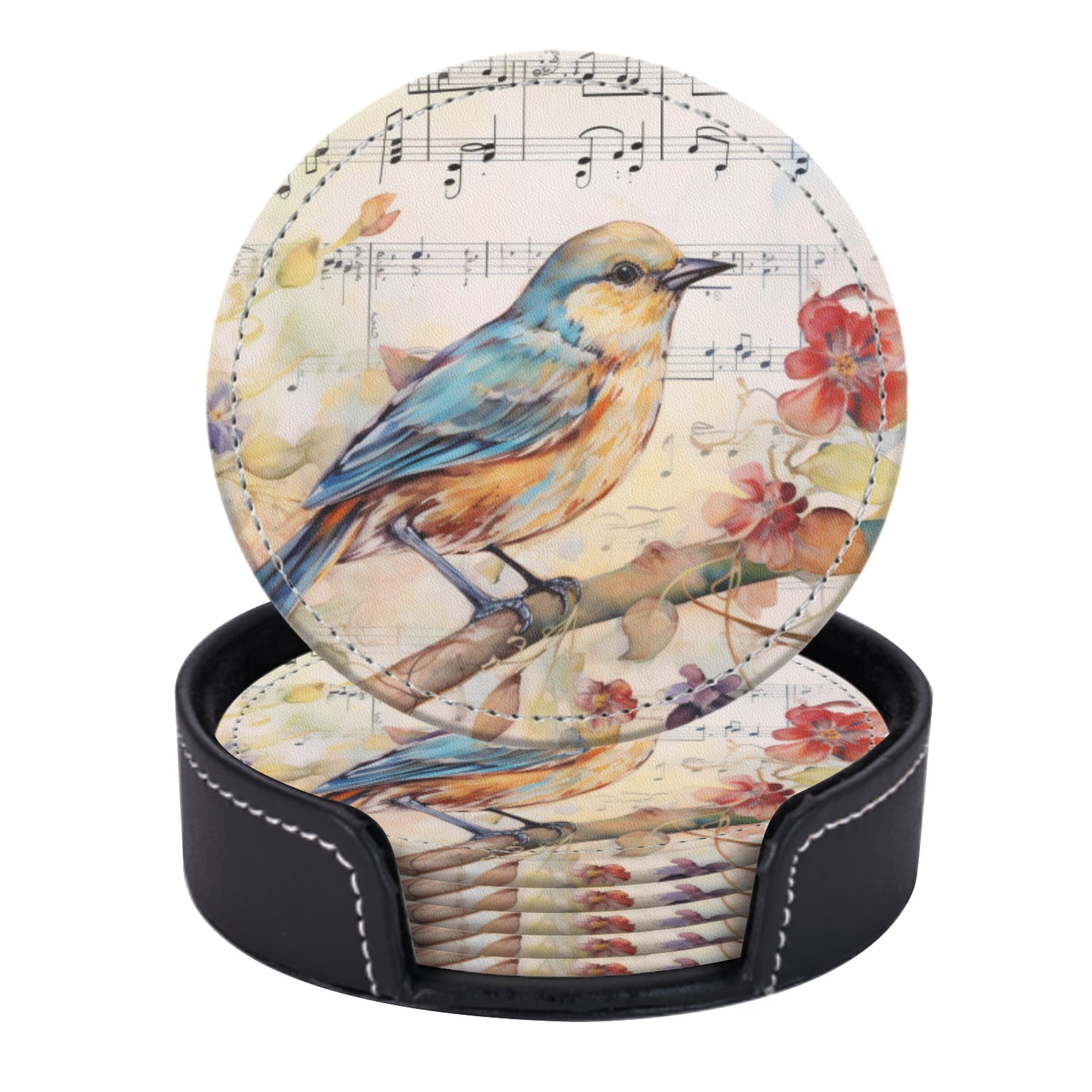 PU Leather Coasters for Drinks Bar Beer,Set of 6 with Holder,Round ...
