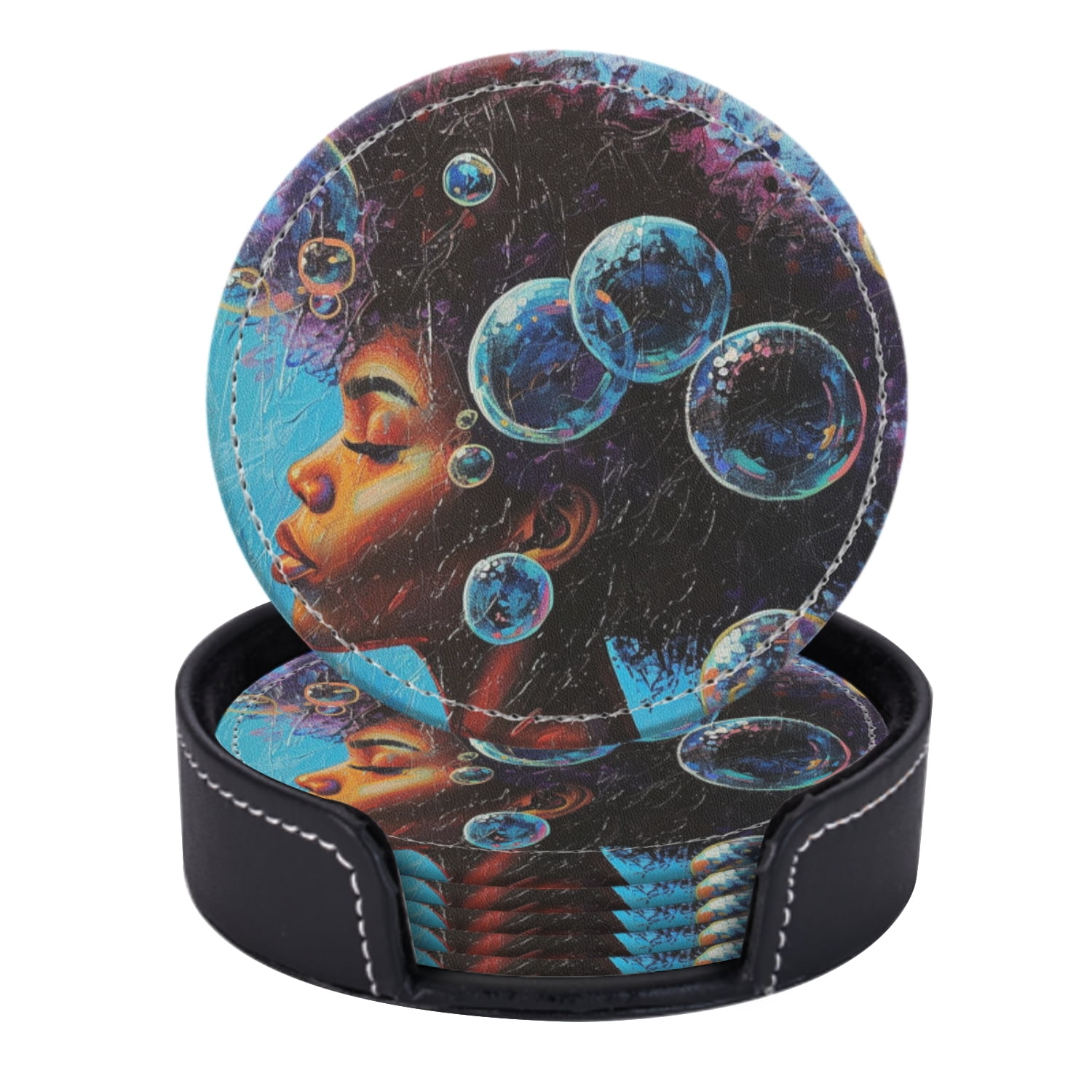 PU Leather Coasters for Drinks Bar Beer,Set of 6 with Holder,Round ...