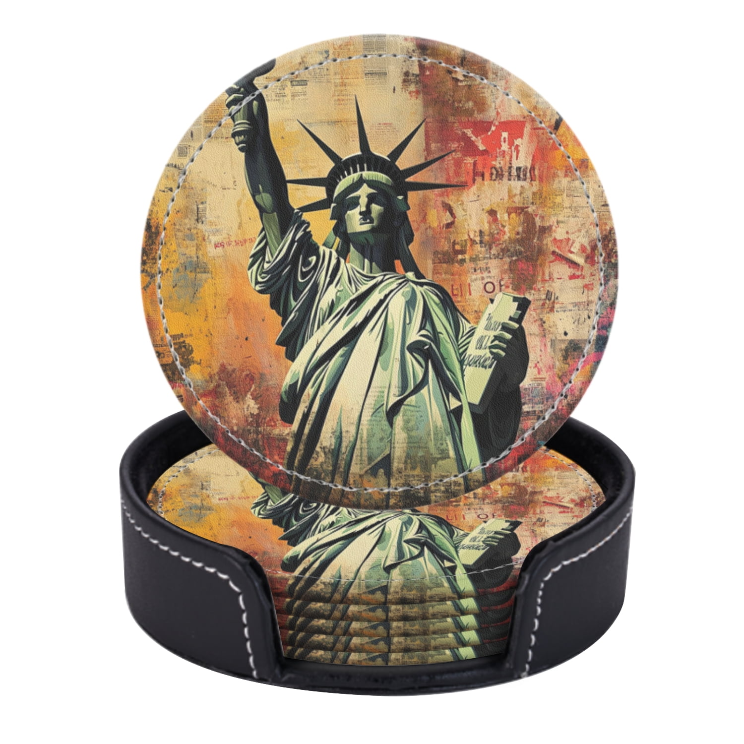 PU Leather Coasters for Drinks Bar Beer,Set of 6 with Holder,Round ...
