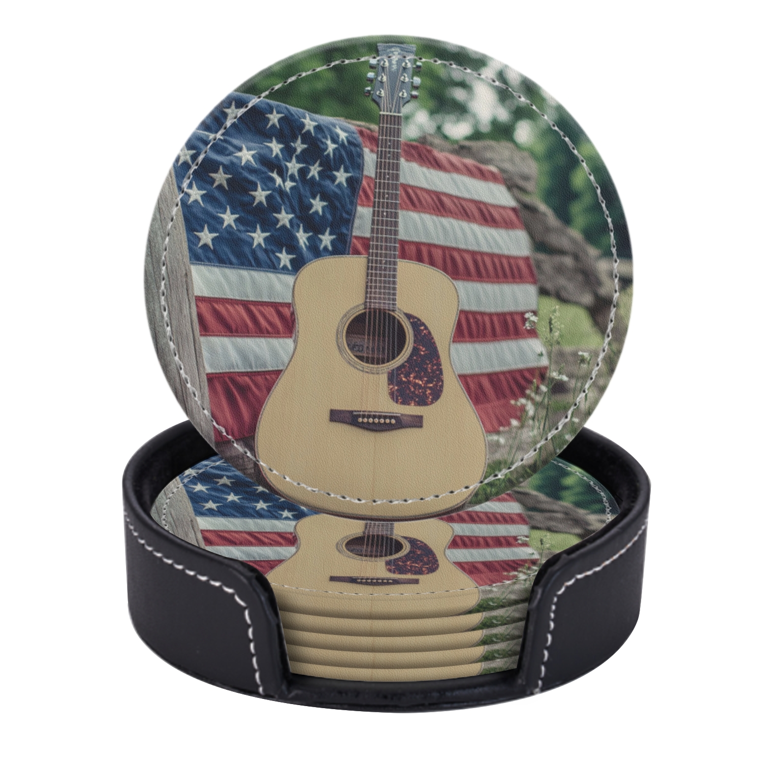 PU Leather Coasters for Drinks Bar Beer,Set of 6 with Holder,Round ...