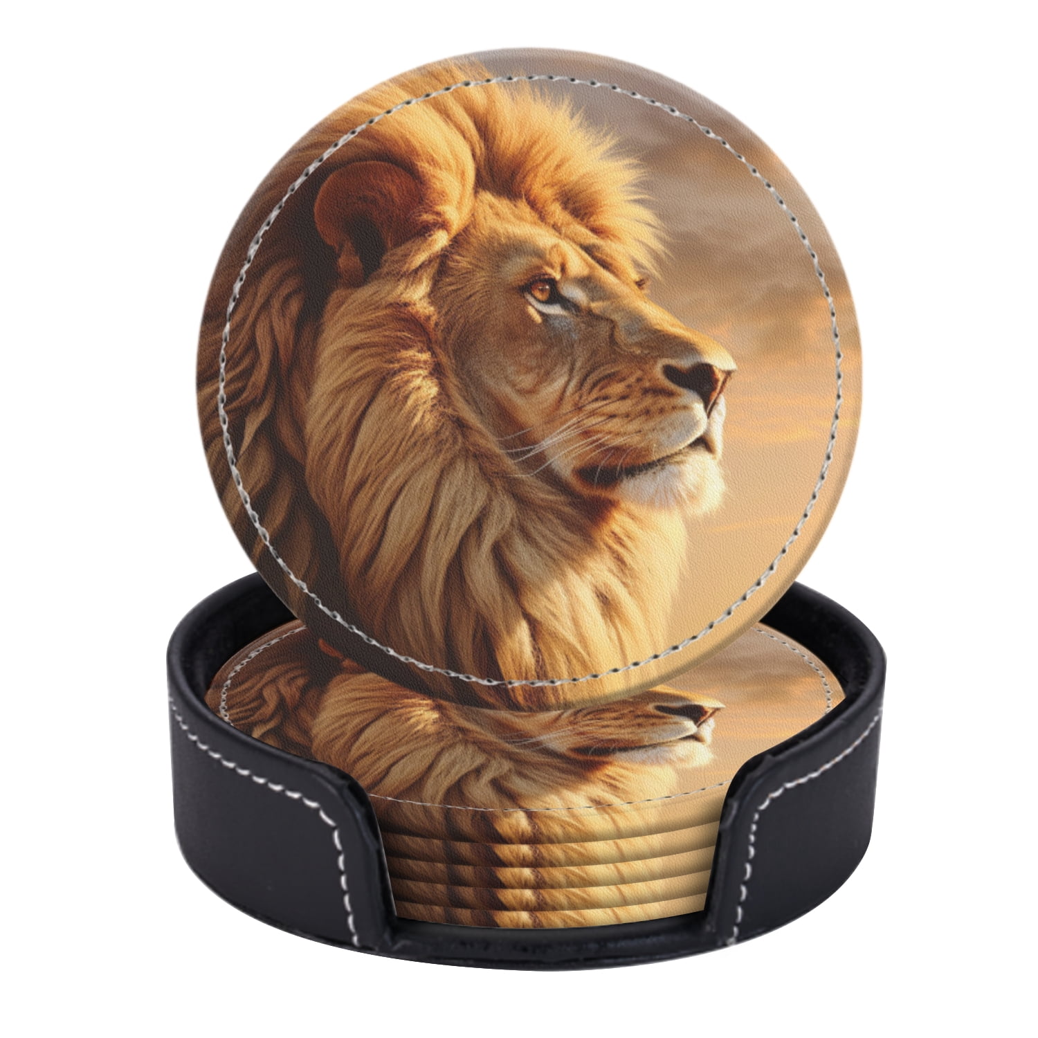 PU Leather Coasters for Drinks Bar Beer,Set of 6 with Holder,Round ...
