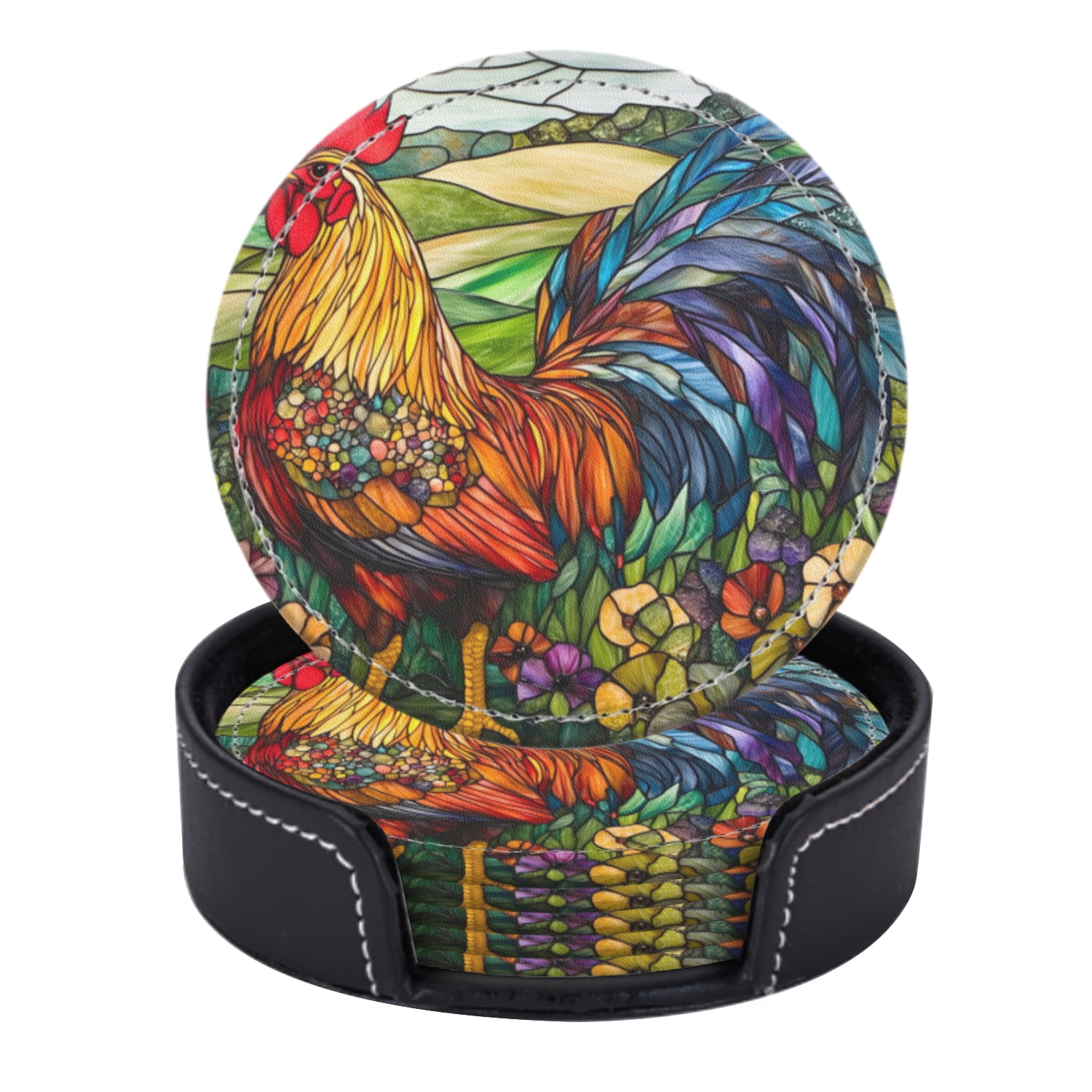 PU Leather Coasters for Drinks Bar Beer,Set of 6 with Holder,Round ...