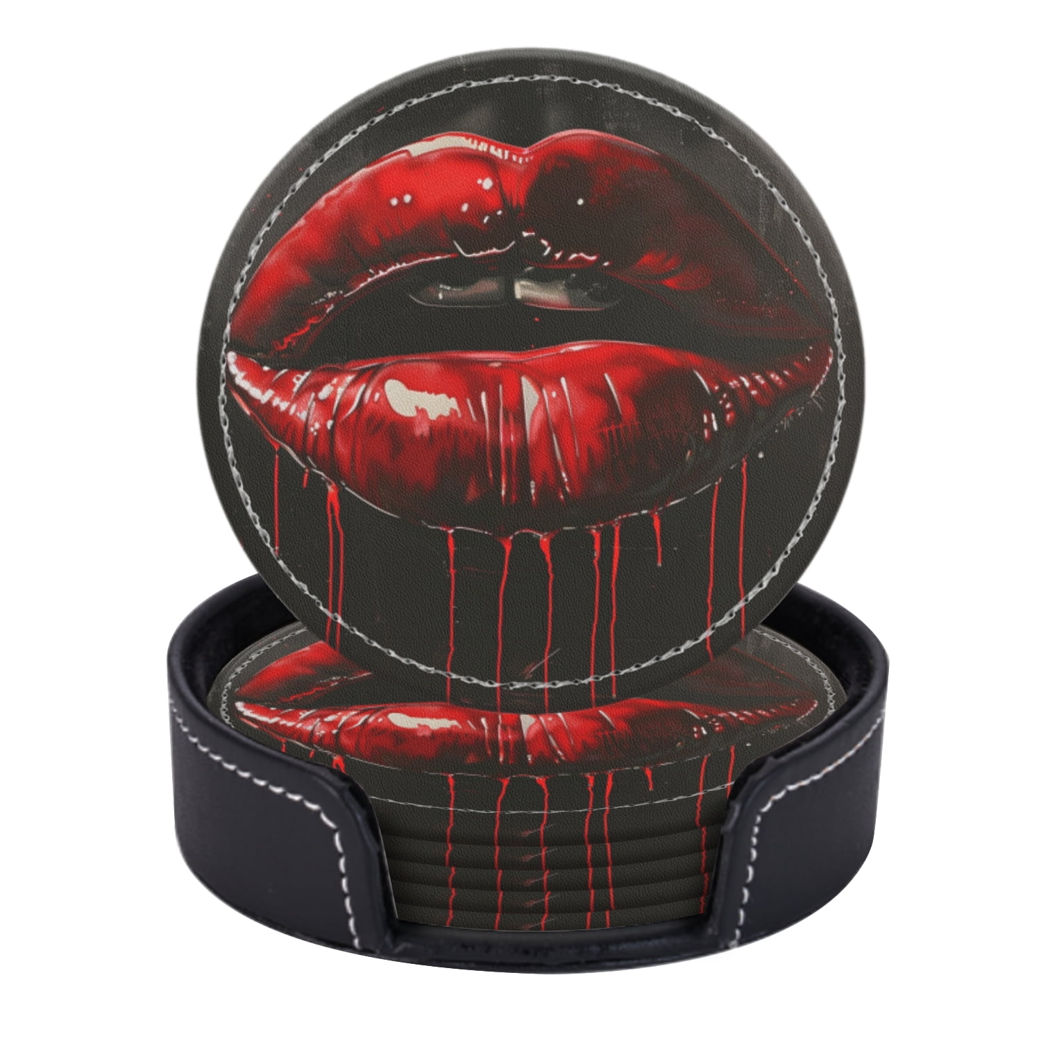 PU Leather Coasters for Drinks Bar Beer,Set of 6 with Holder,Round ...