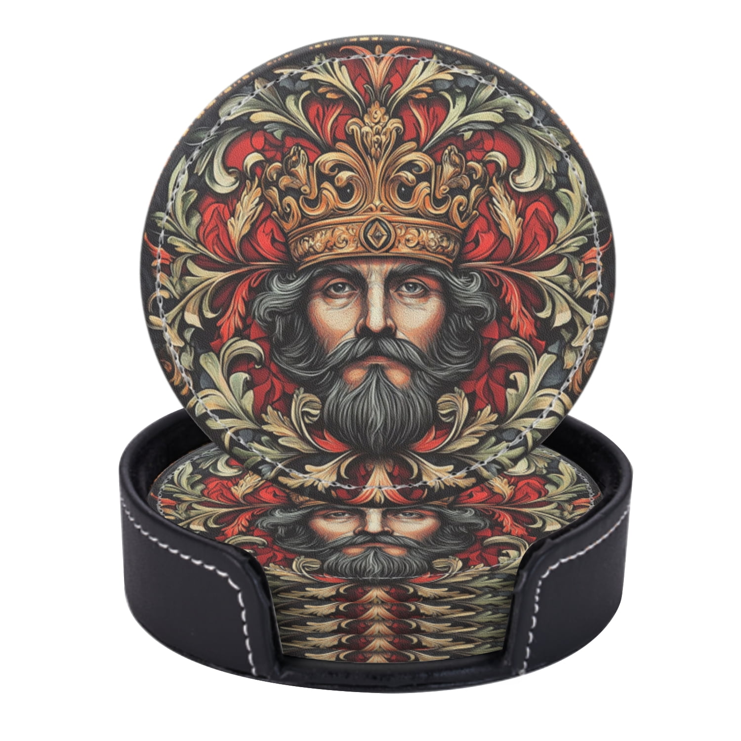 PU Leather Coasters for Drinks Bar Beer,Set of 6 with Holder,Round ...