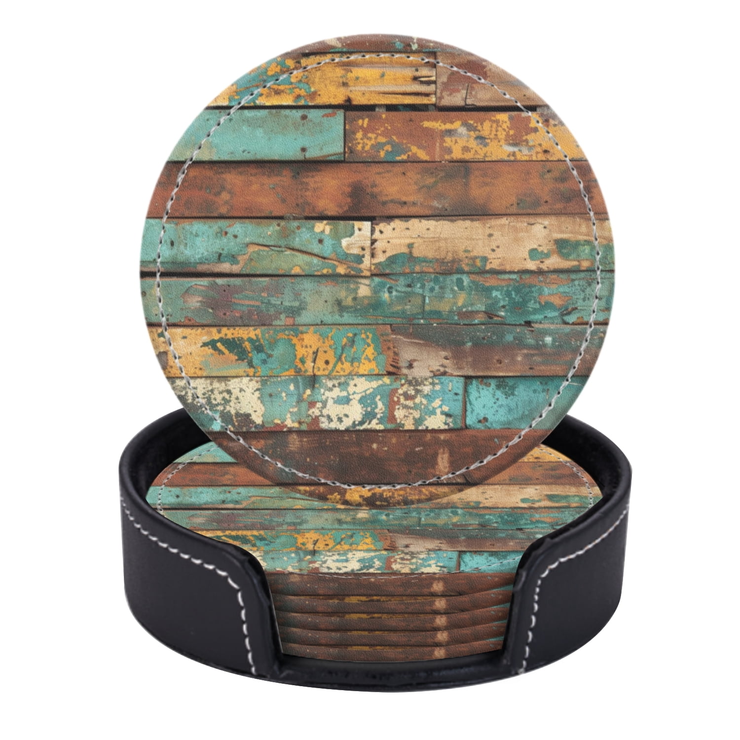 PU Leather Coasters for Drinks Bar Beer,Set of 6 with Holder,Round ...