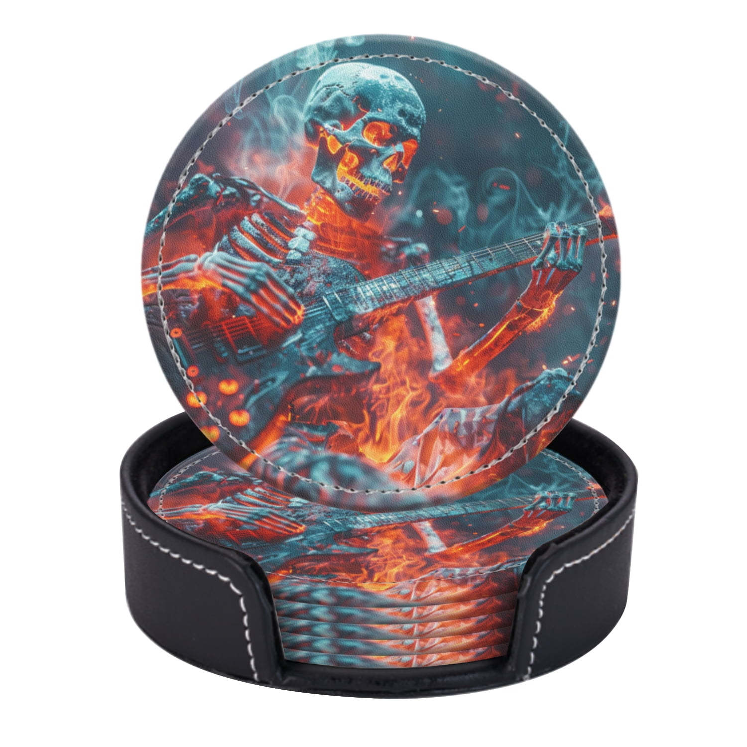 PU Leather Coasters for Drinks Bar Beer,Set of 6 with Holder,Round ...