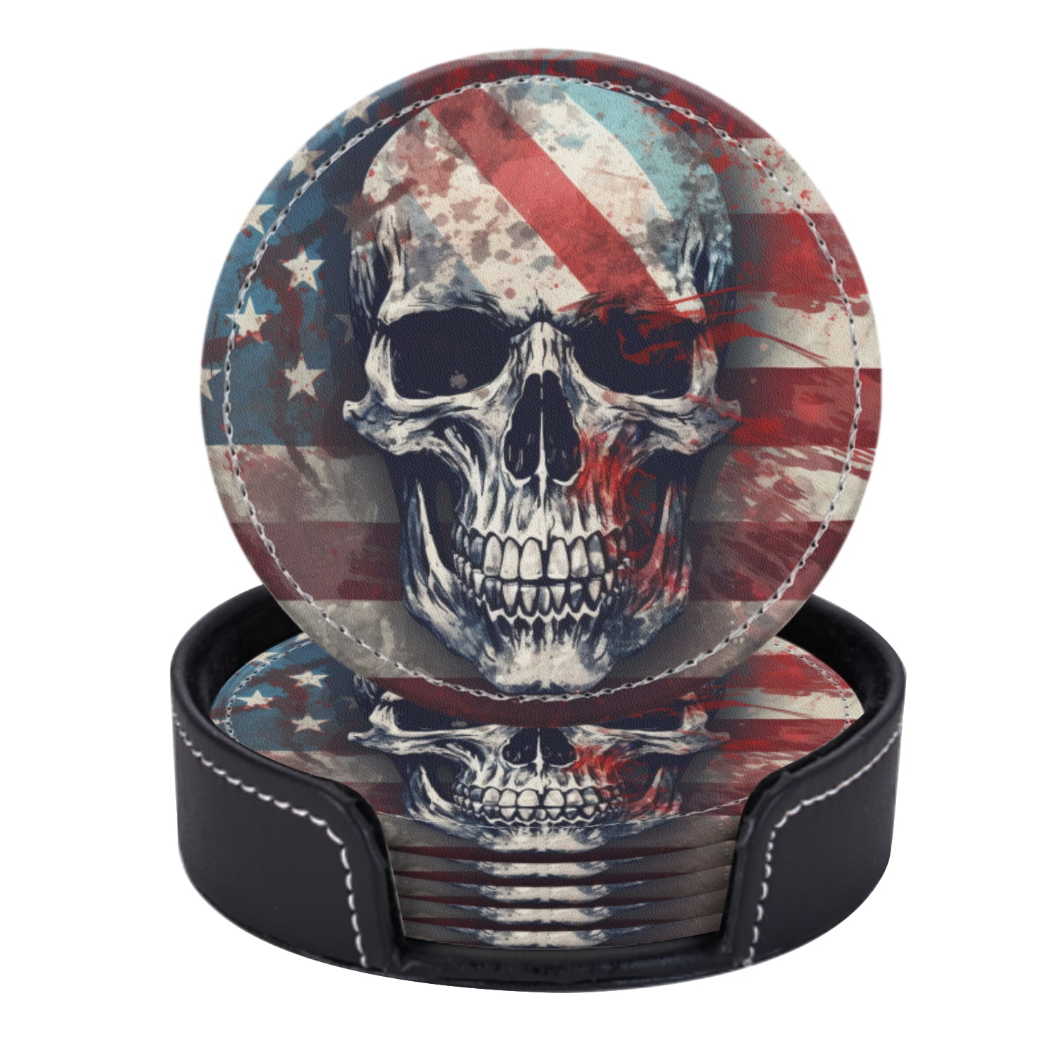 PU Leather Coasters for Drinks Bar Beer,Set of 6 with Holder,Round ...