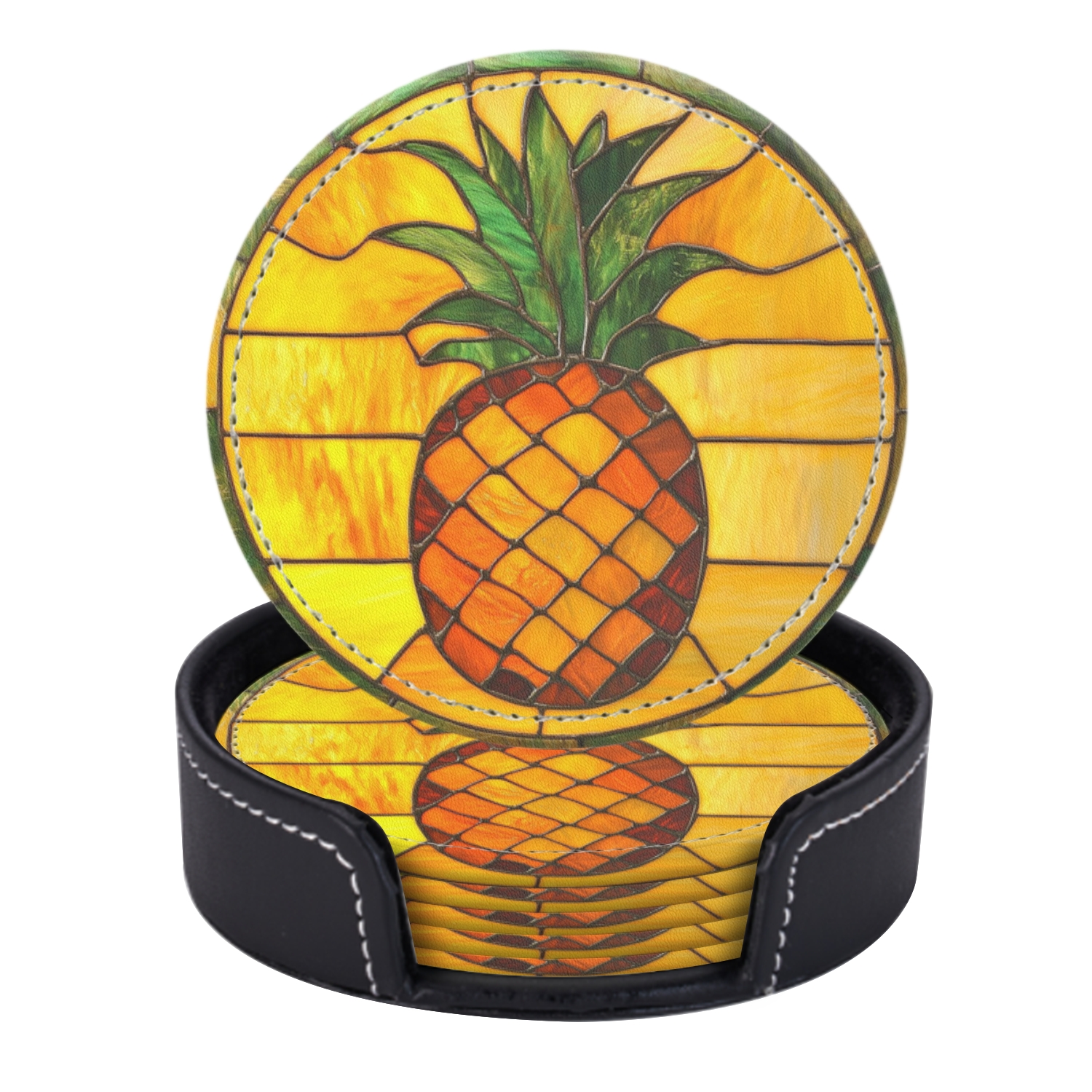 PU Leather Coasters for Drinks Bar Beer,Set of 6 with Holder,Round ...