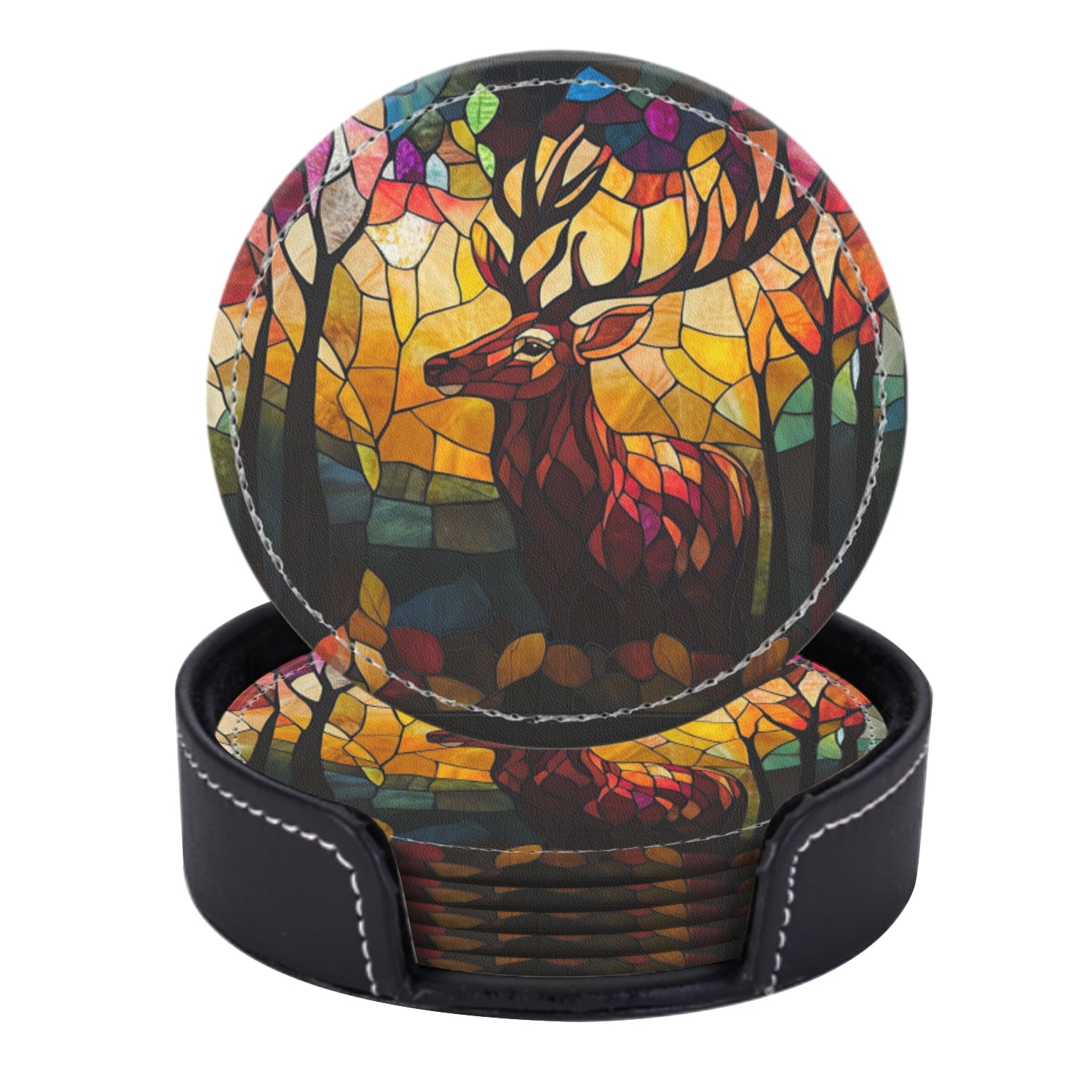 PU Leather Coasters for Drinks Bar Beer,Set of 6 with Holder,Round ...