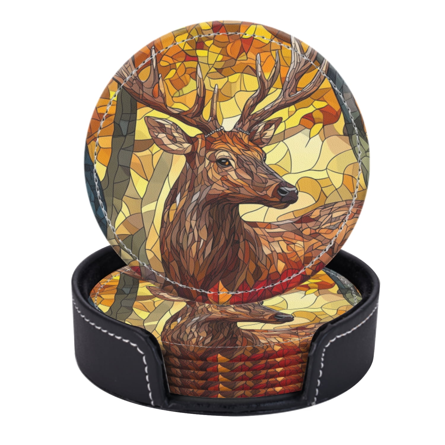PU Leather Coasters for Drinks Bar Beer,Set of 6 with Holder,Round ...