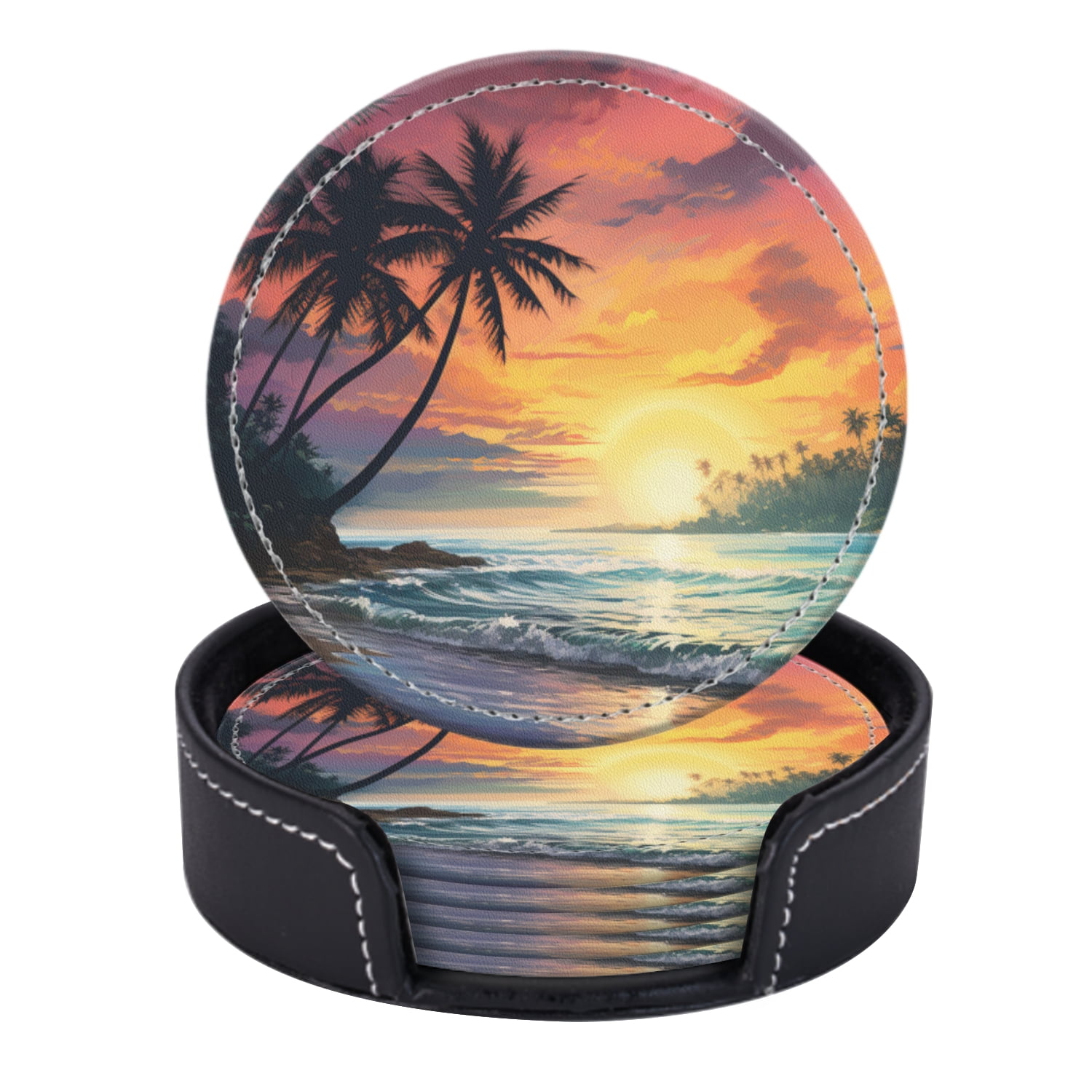 PU Leather Coasters for Drinks Bar Beer,Set of 6 with Holder,Round ...