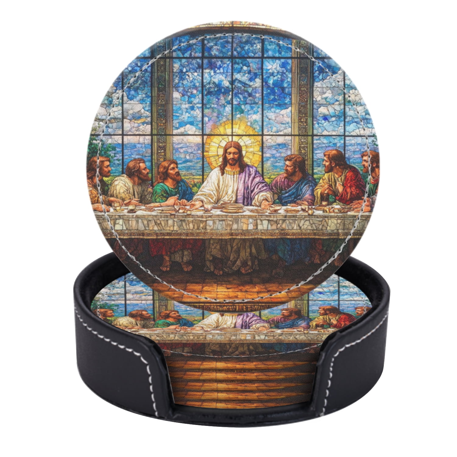 PU Leather Coasters for Drinks Bar Beer,Set of 6 with Holder,Round ...