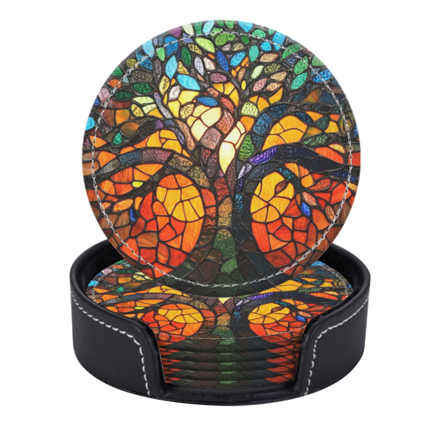 PU Leather Coasters for Drinks Bar Beer,Set of 6 with Holder,Round ...