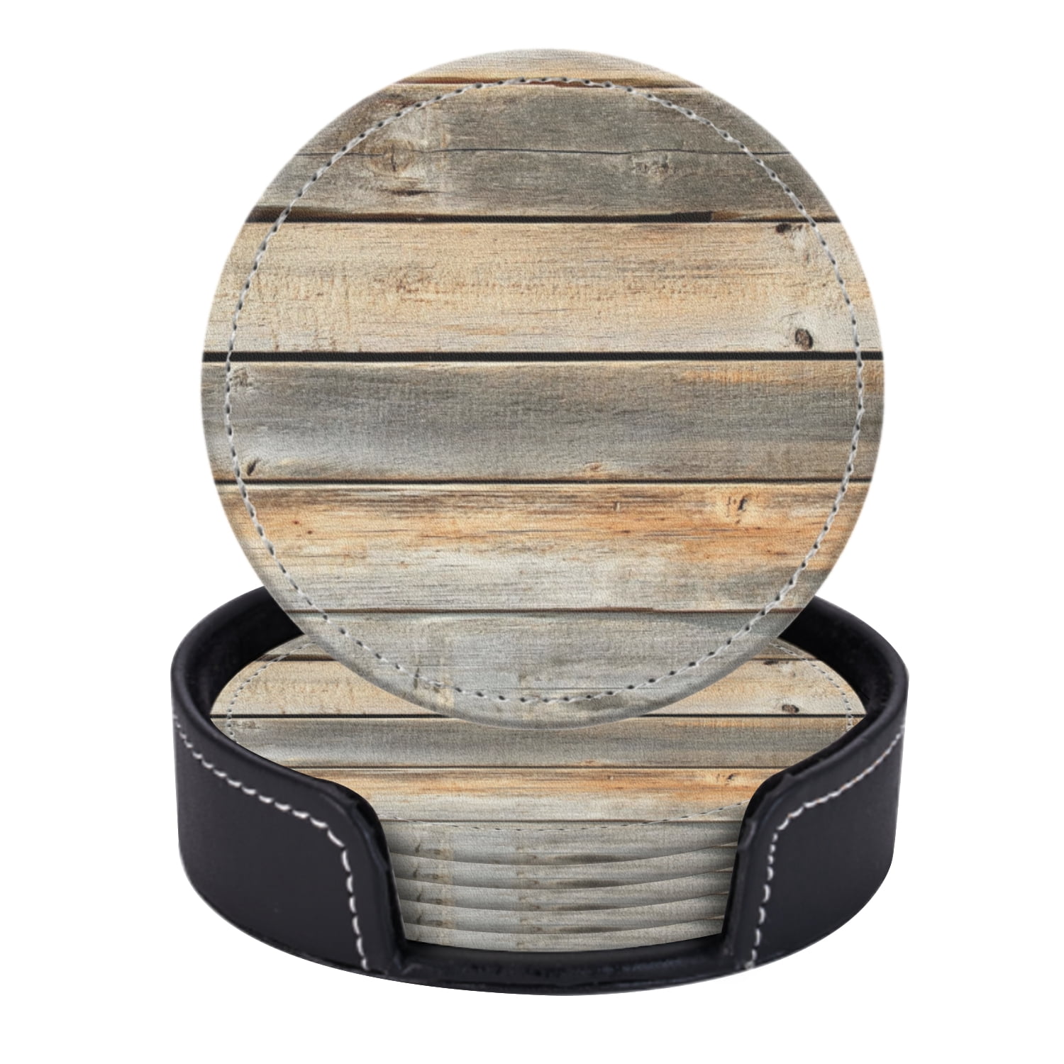 PU Leather Coasters for Drinks Bar Beer,Set of 6 with Holder,Round ...