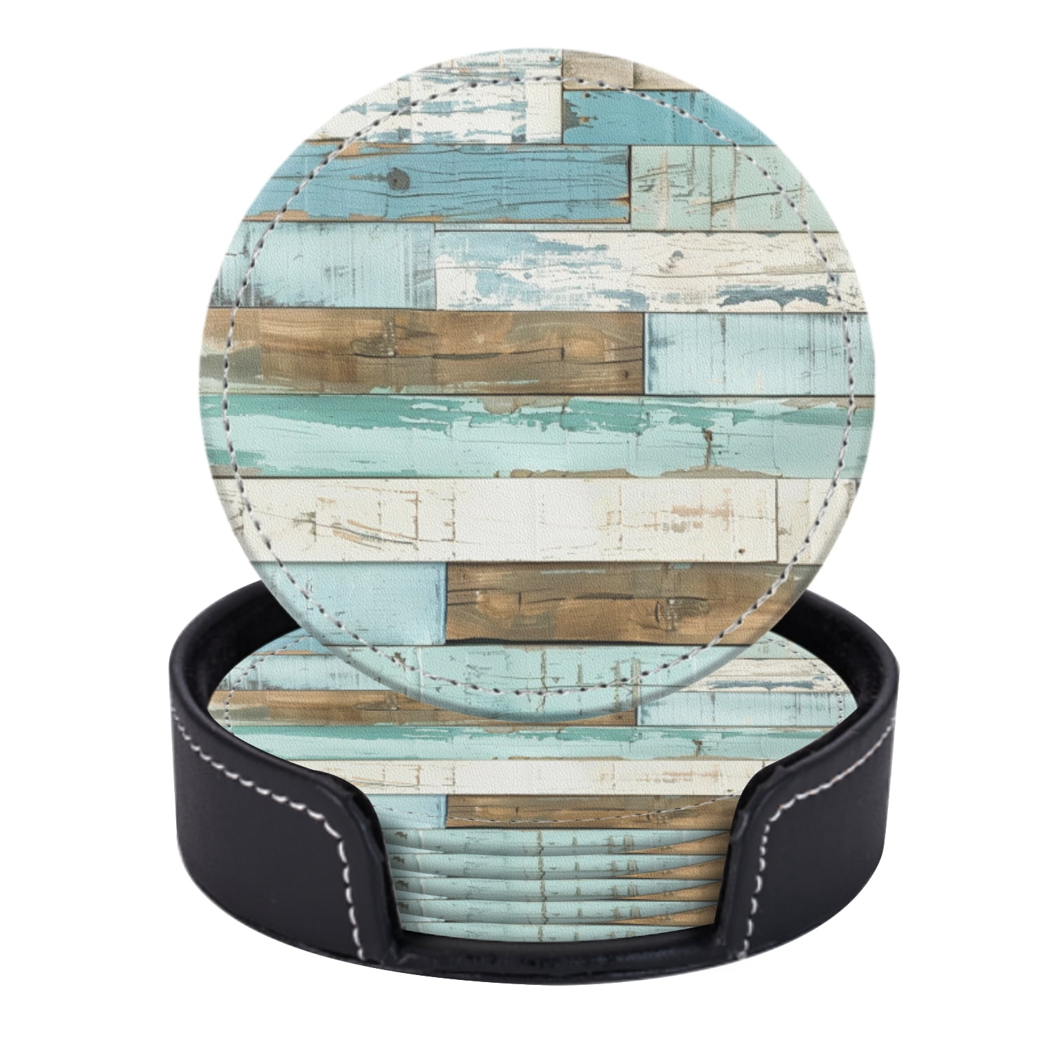 PU Leather Coasters for Drinks Bar Beer,Set of 6 with Holder,Round ...