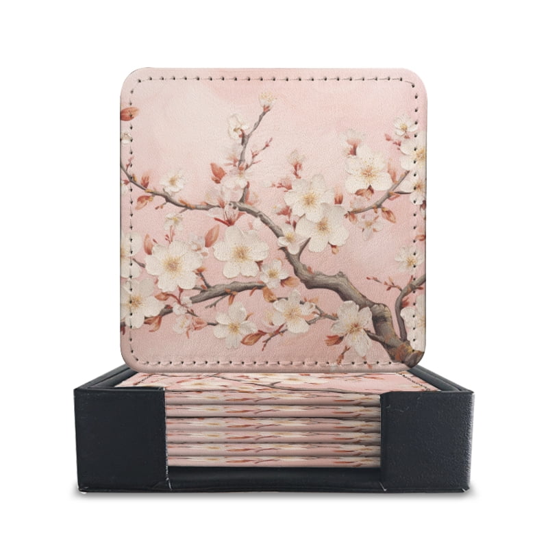 PU Leather Coasters for Drinks Bar Beer,Set of 6 with Holder,Square ...