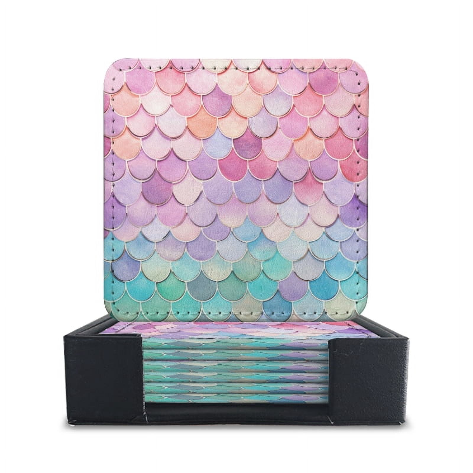 PU Leather Coasters for Drinks Bar Beer,Set of 6 with Holder,Square ...