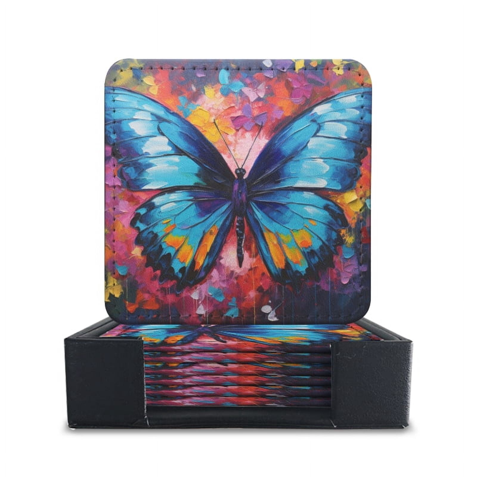 PU Leather Coasters for Drinks Bar Beer,Set of 6 with Holder,Square ...
