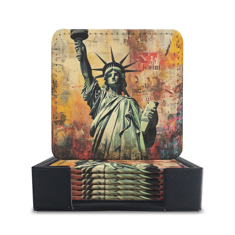 PU Leather Coasters for Drinks Bar Beer,Set of 6 with Holder,Square ...