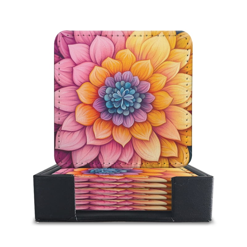 PU Leather Coasters for Drinks Bar Beer,Set of 6 with Holder,Square ...