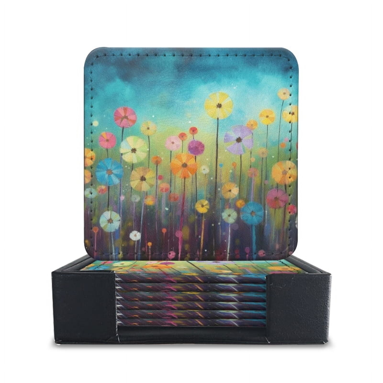 PU Leather Coasters for Drinks Bar Beer,Set of 6 with Holder,Square ...