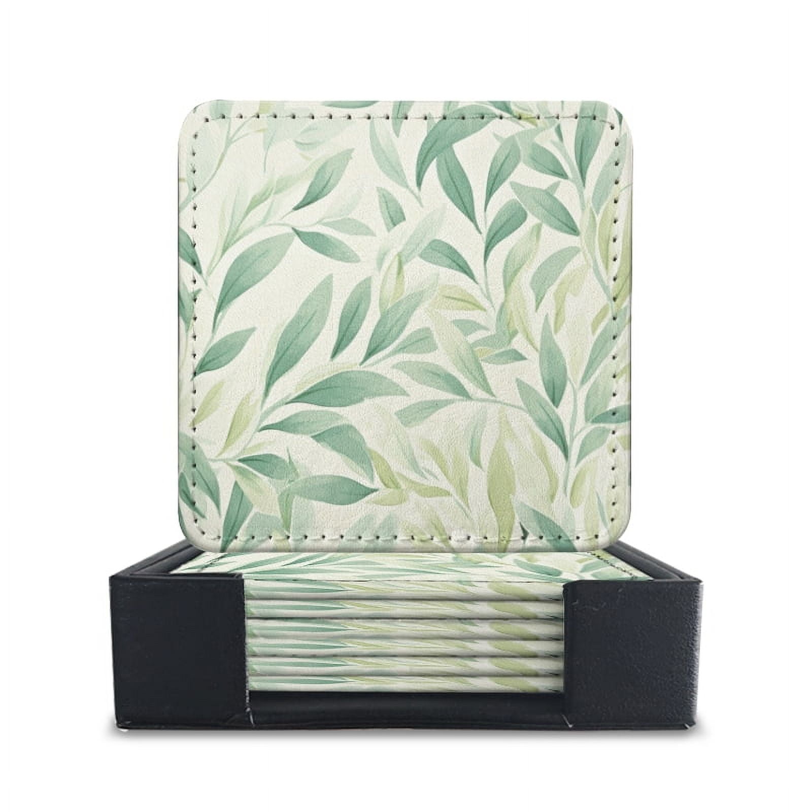 PU Leather Coasters for Drinks Bar Beer,Set of 6 with Holder,Square ...