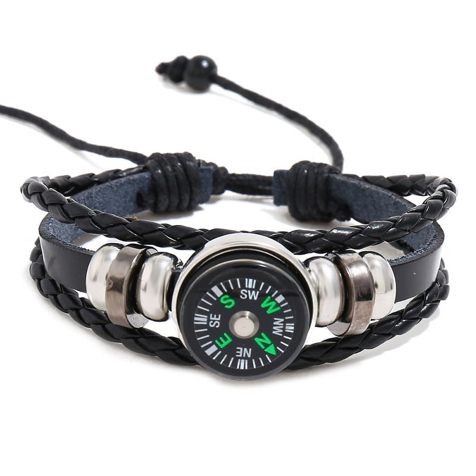 PU Leather Compass Bracelet Waterproof Luminous Tactical Wrist Compass ...