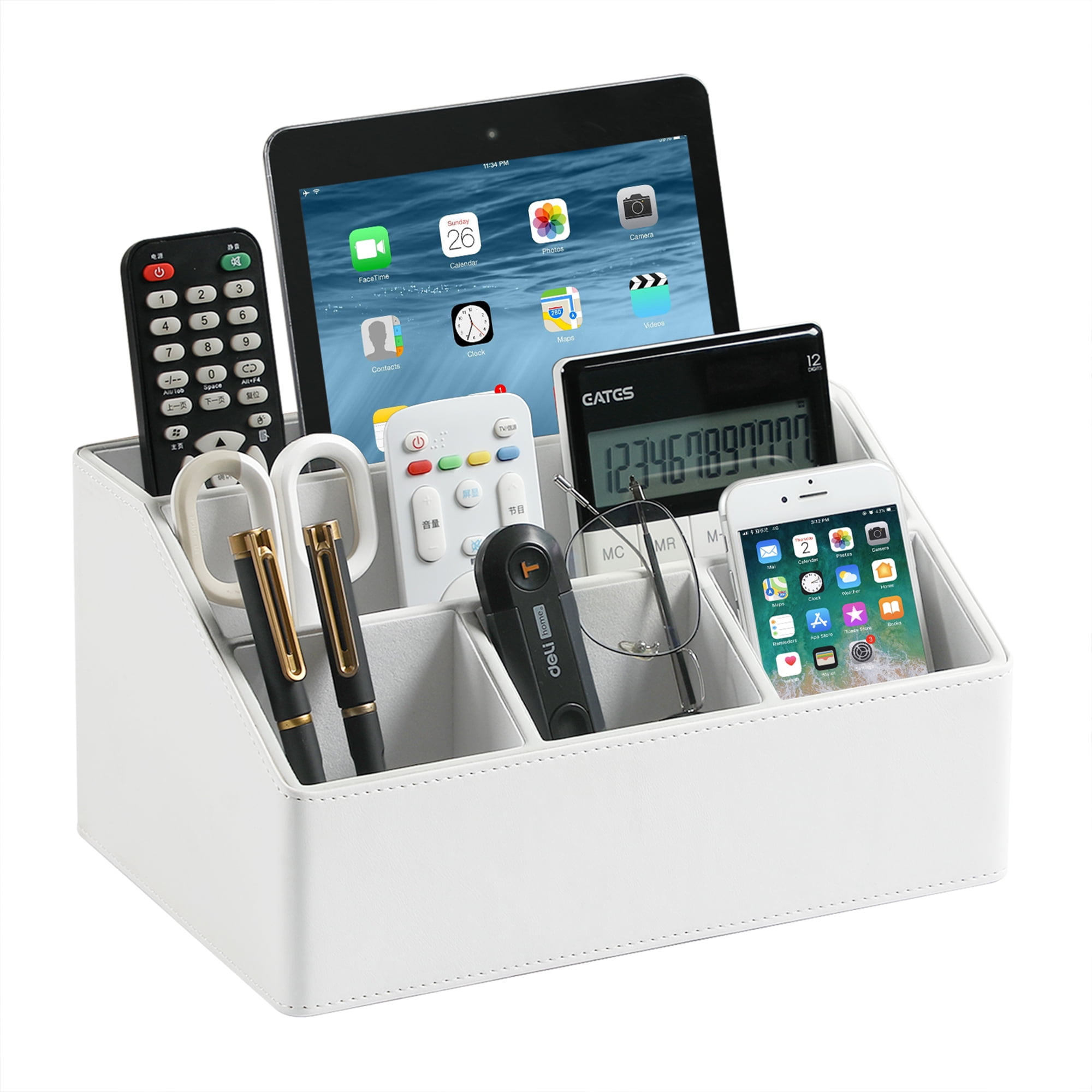 PU Leather Desk Organizer, Luxury Remote Control Holder for Home ...