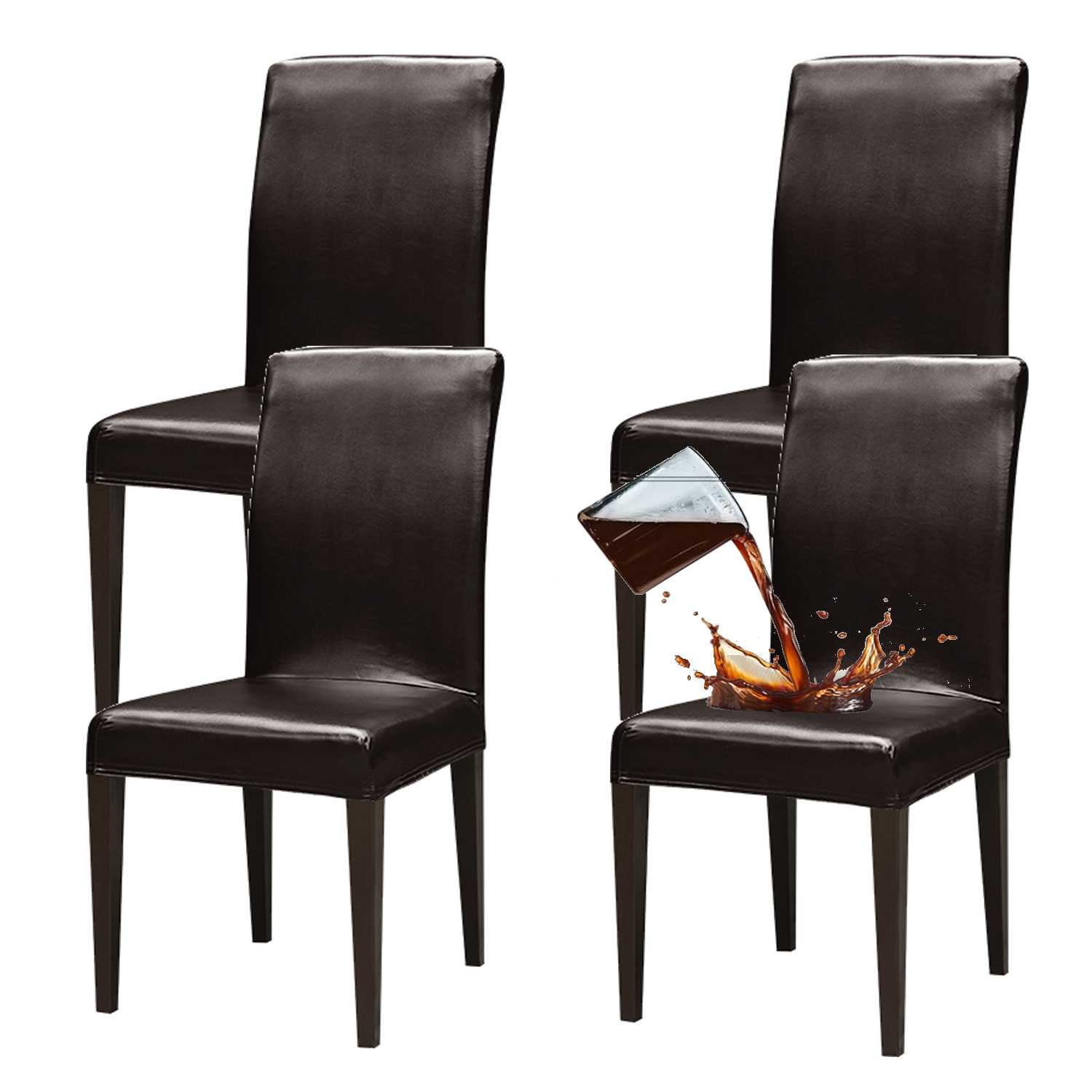 PU Leather Dining Chair Covers, Chair Slipcover Solid Waterproof and ...