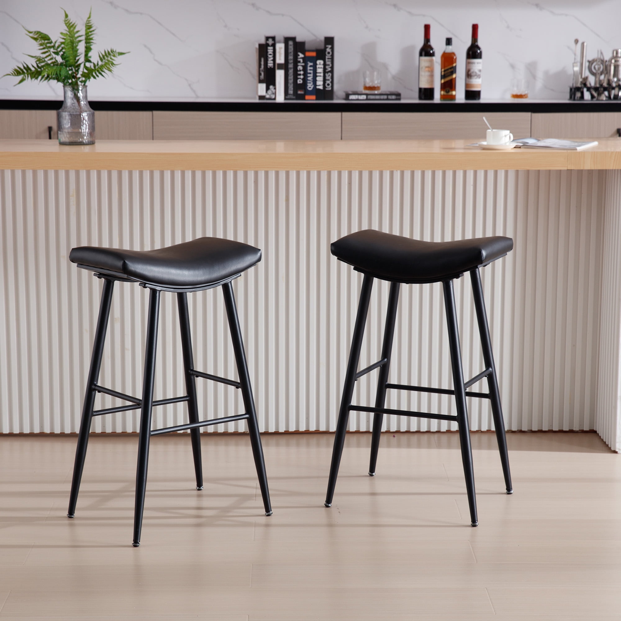 PU Leather Dining Chairs, Counter Height Bar Stools without Back, Metal ...