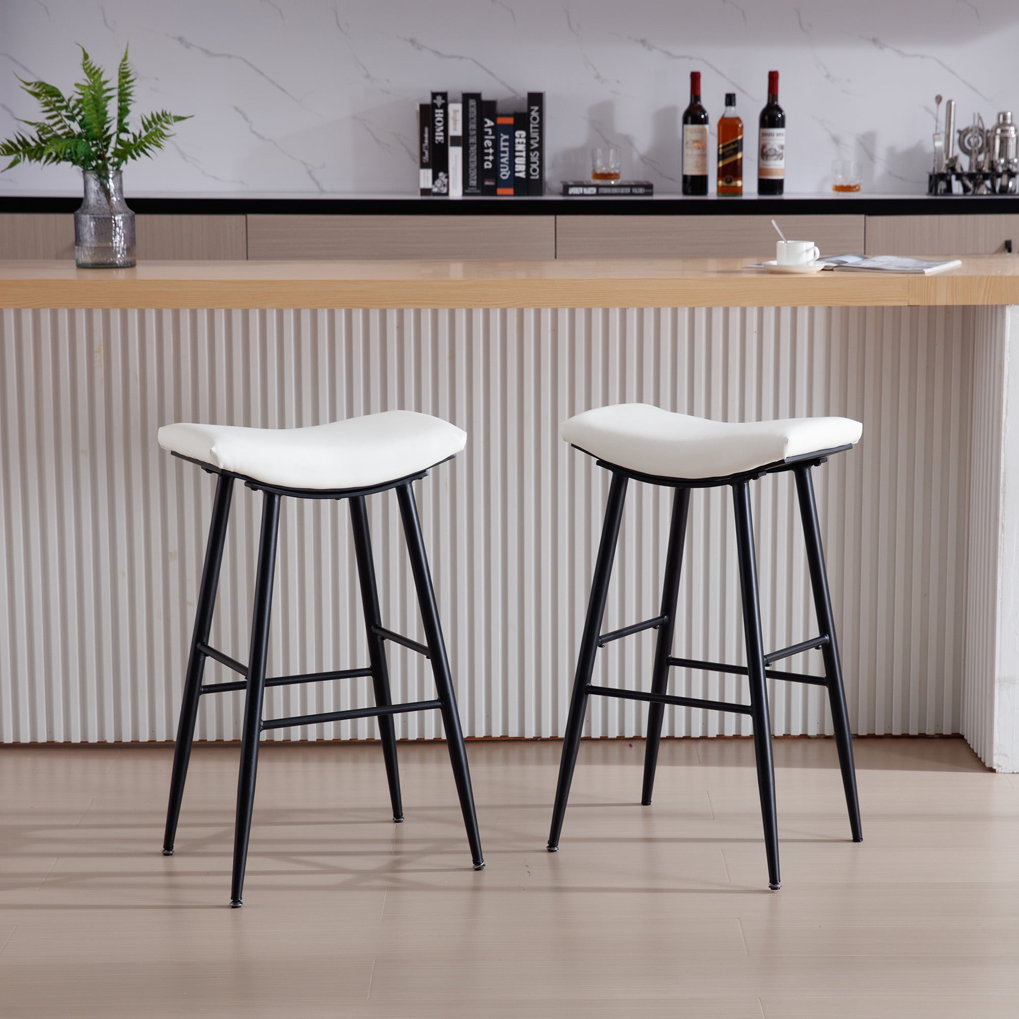 PU Leather Dining Chairs, Counter Height Bar Stools without Back, Metal ...