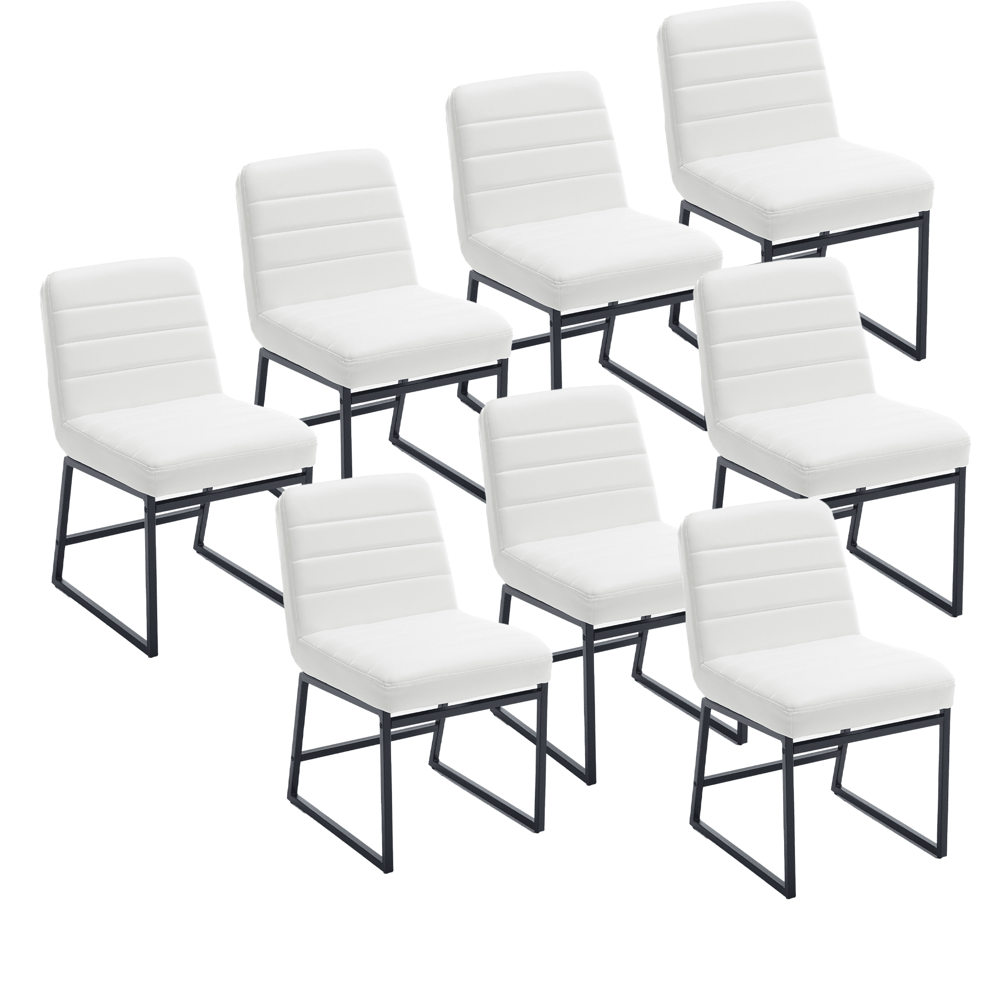 PU Leather Dining Chairs, Mid Century Dining Chair with Black Metal ...