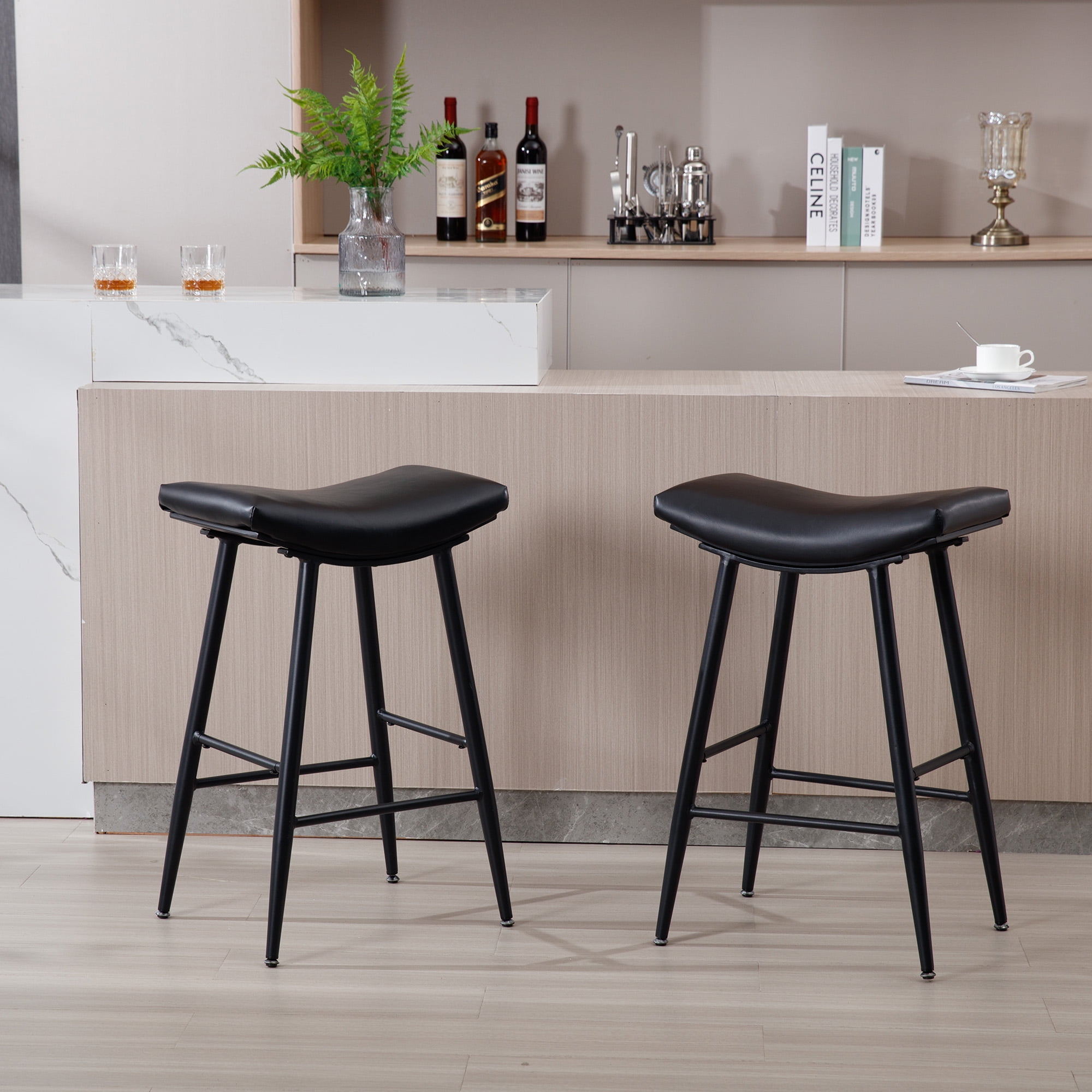 PU Leather Dining Chairs, Multifunctional Bar Stools without Back ...