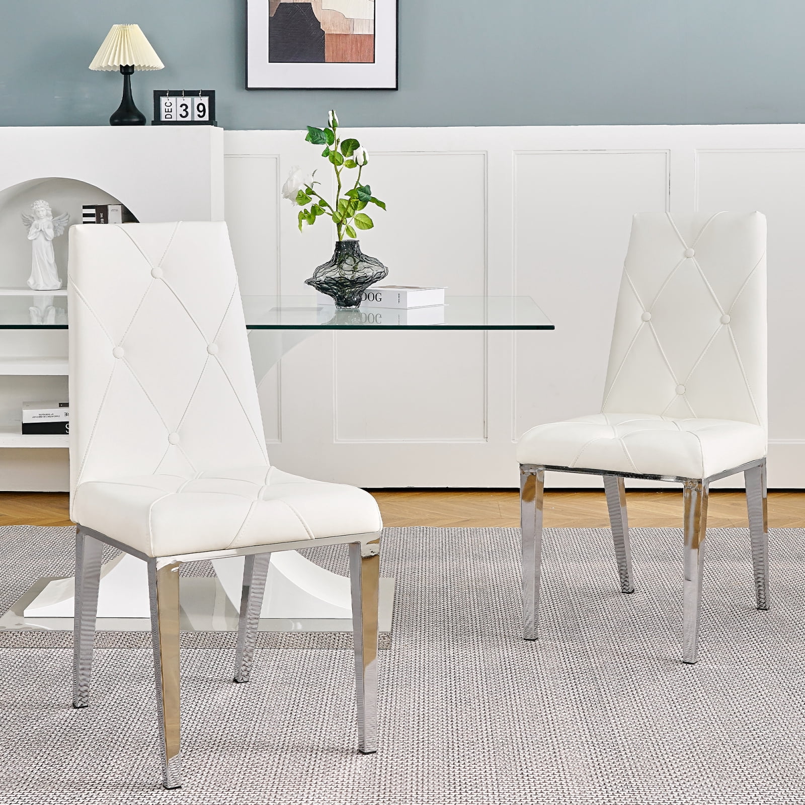 PU Leather Dining Chairs Set of 2, Luxury Upholstered Dining Room ...